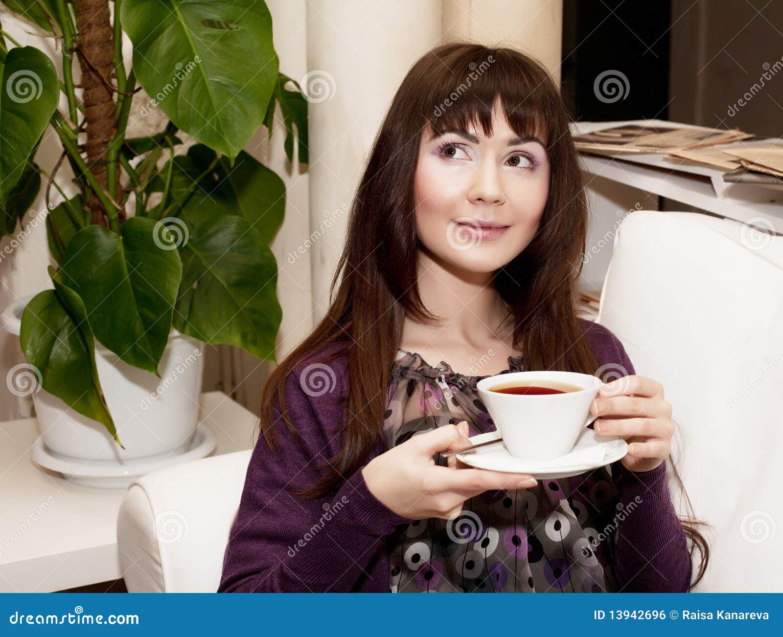Woman with tea stock photo. Image of coffee, adult, person - 13942696