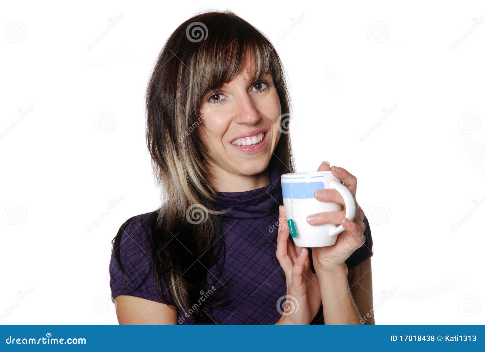 Woman with tea stock photo. Image of toothy, hands, twenties - 17018438