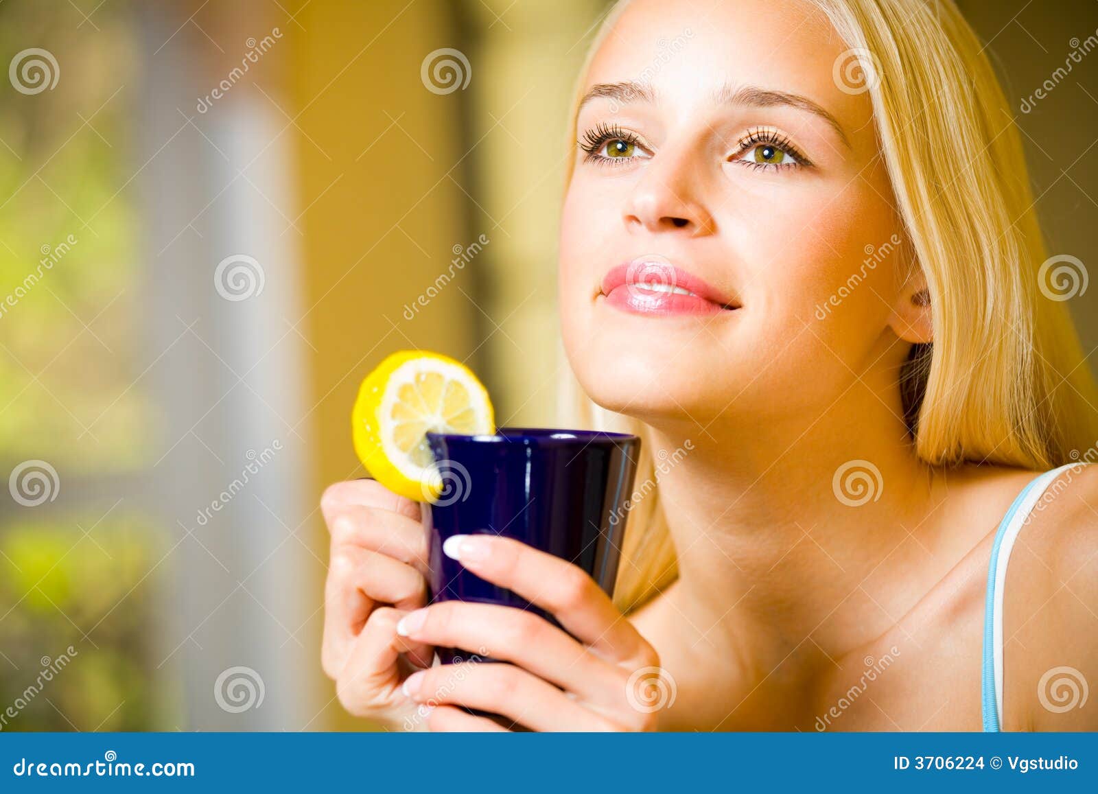 Woman with tea stock photo. Image of interior, beautiful - 3706224