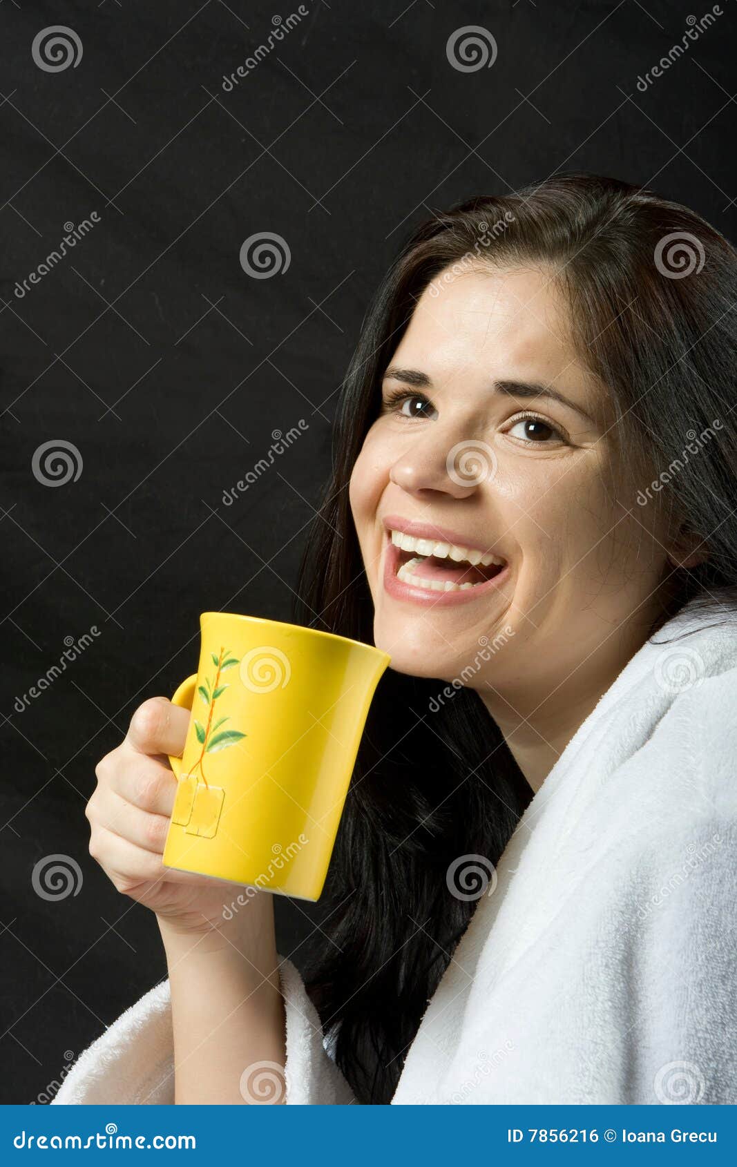 Woman with tea stock photo. Image of smile, long, drinking - 7856216