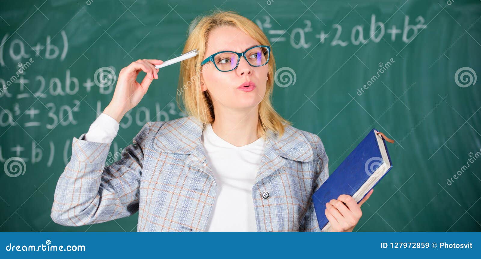 Cognition Process In Learning. Woman Teacher With Book In Front Of ...