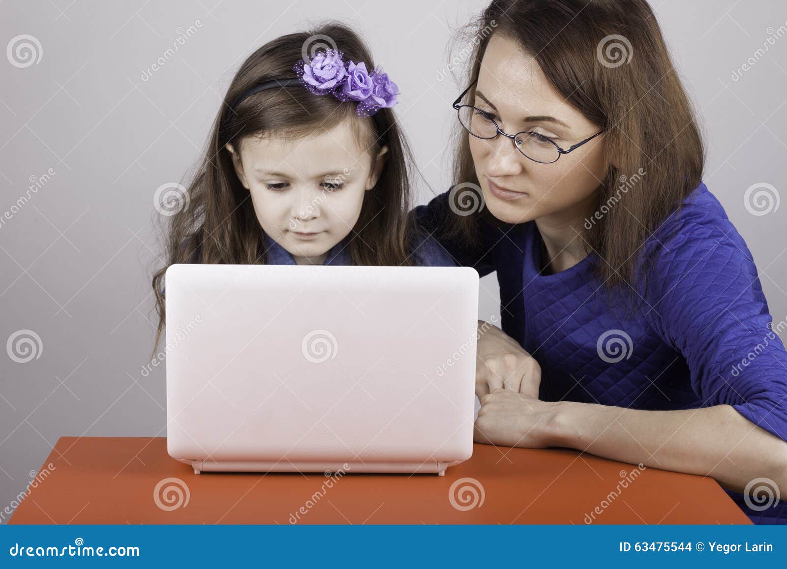 Woman Teaches a Child Work on the Computer Stock Photo - Image of ...