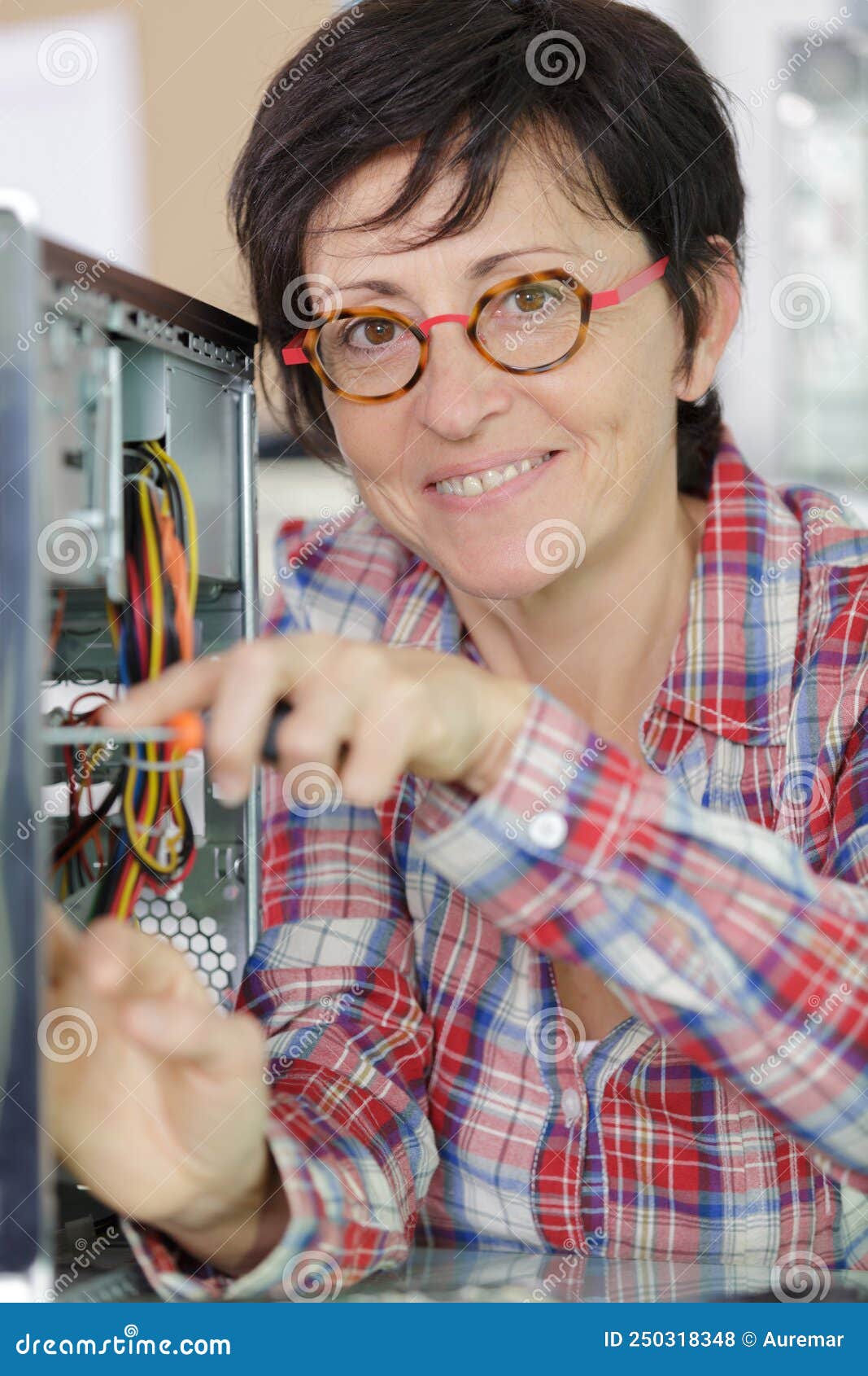 Woman Technician Fixing Computer Stock Photo - Image of happy, repair ...
