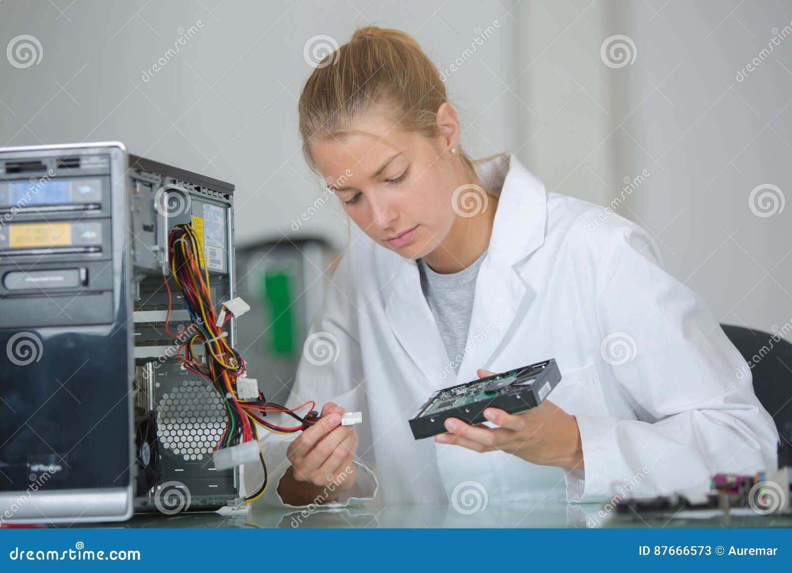 Woman Technician Fixing Computer Stock Image - Image of verifying ...