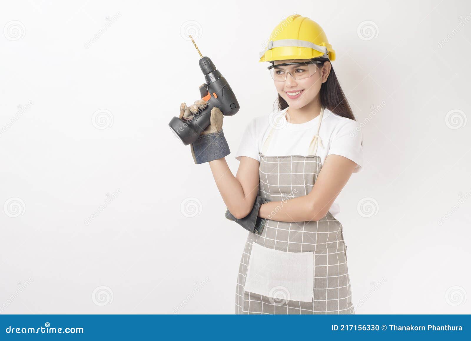 Woman Technician Portrait on White Background Stock Photo - Image of ...