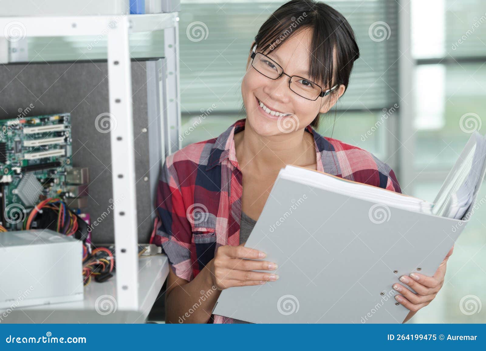 Woman Technician Reading Folder Stock Image - Image of repairing ...
