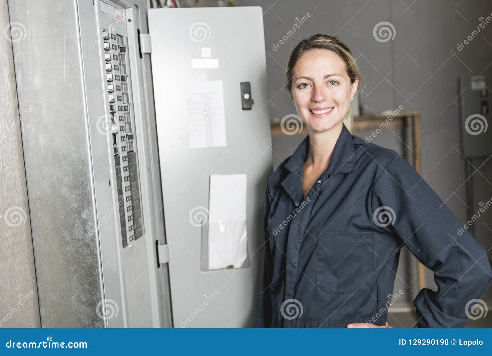 Woman Technician Servicing at Work on Electric Room Stock Photo - Image ...
