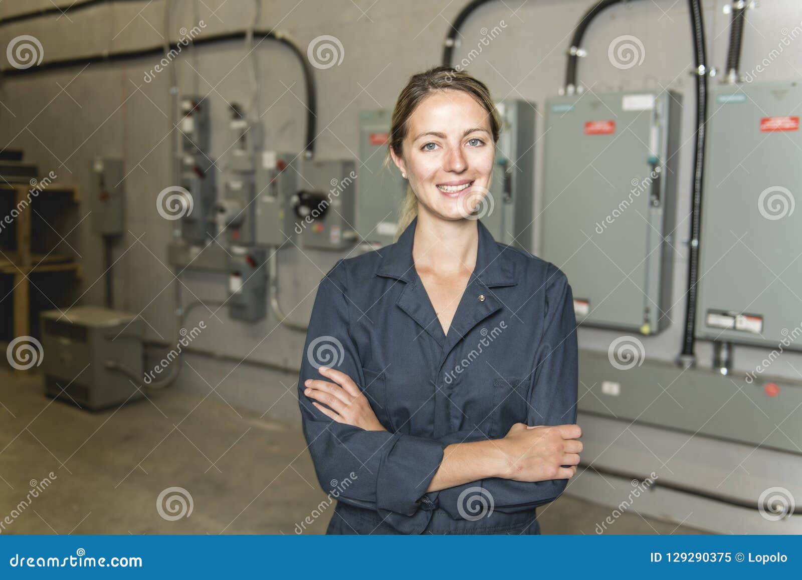 Woman Technician Servicing at Work on Electric Room Stock Image - Image ...