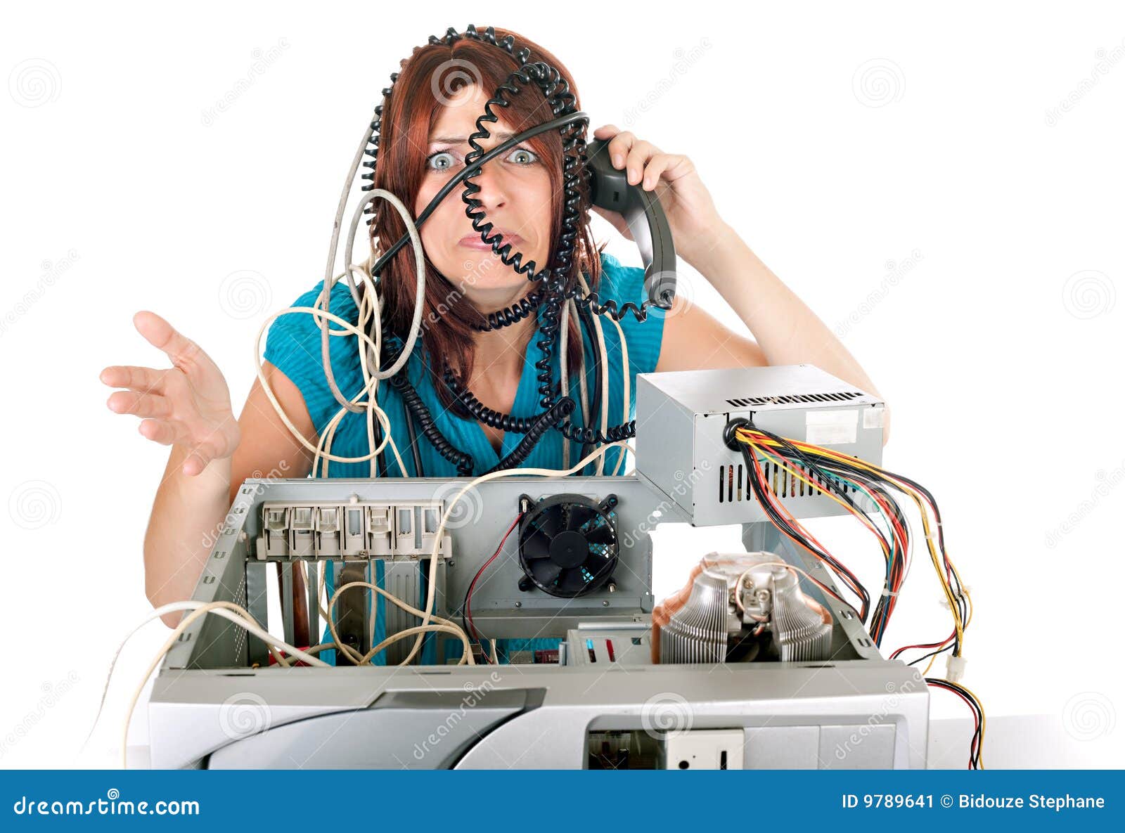 Woman technology panic stock image. Image of computer - 9789641