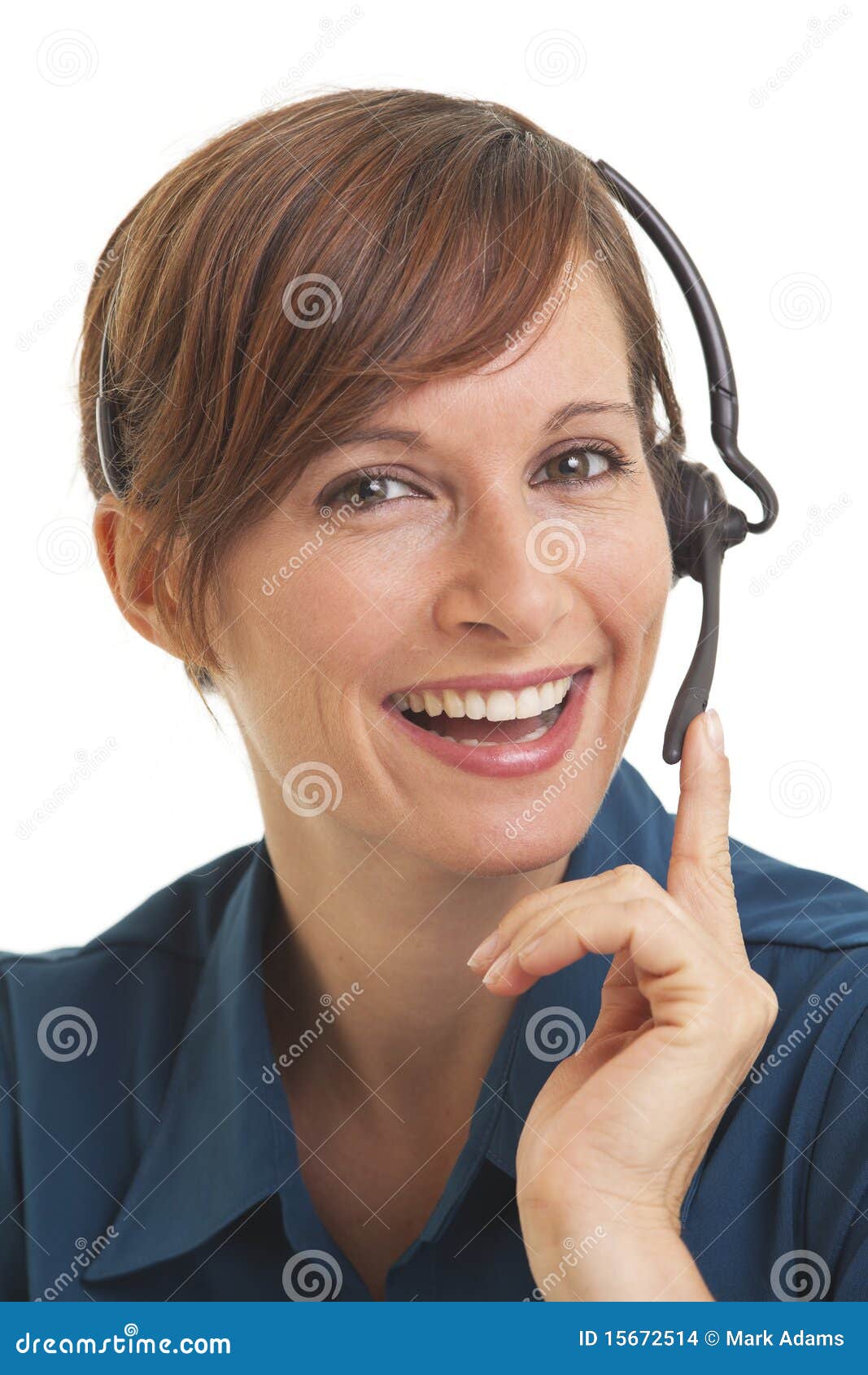 Woman Telemarketer with Hand on Headset Stock Photo - Image of contact ...
