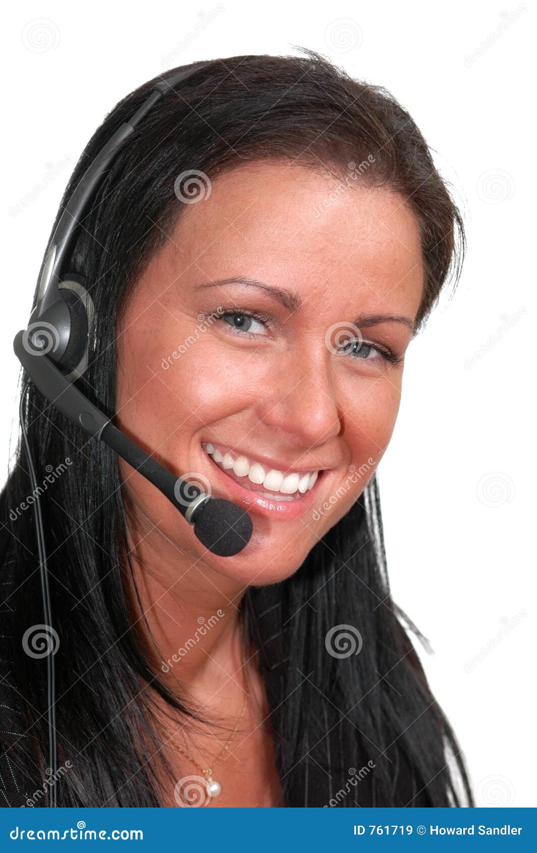 Woman with Telephone Headset Stock Image - Image of pinstriped, black ...