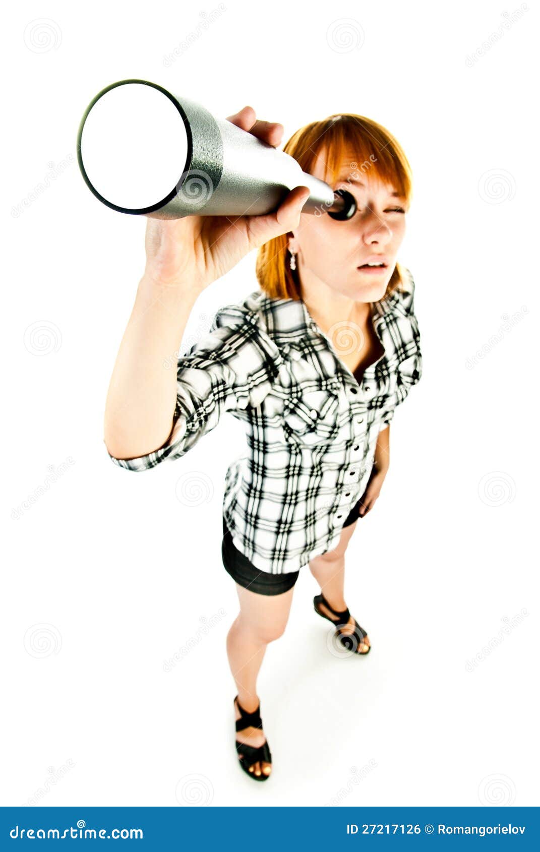 Woman with telescope stock photo. Image of teenager, contemplation ...