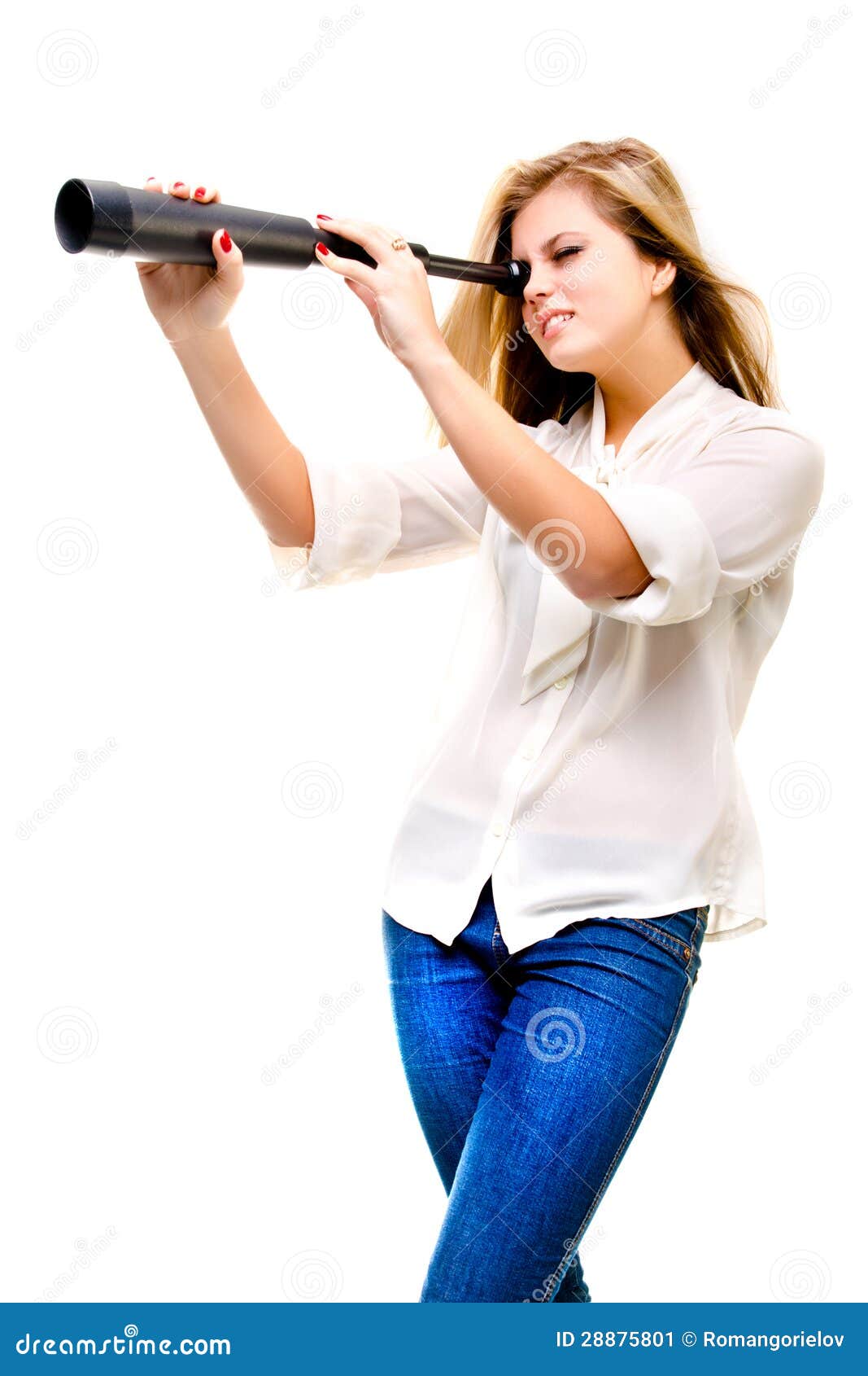 Woman with telescope stock image. Image of jeans, telescope - 28875801