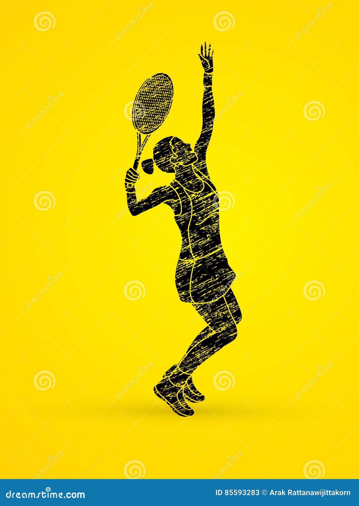 Woman tennis player serve stock vector. Illustration of dark - 85593283