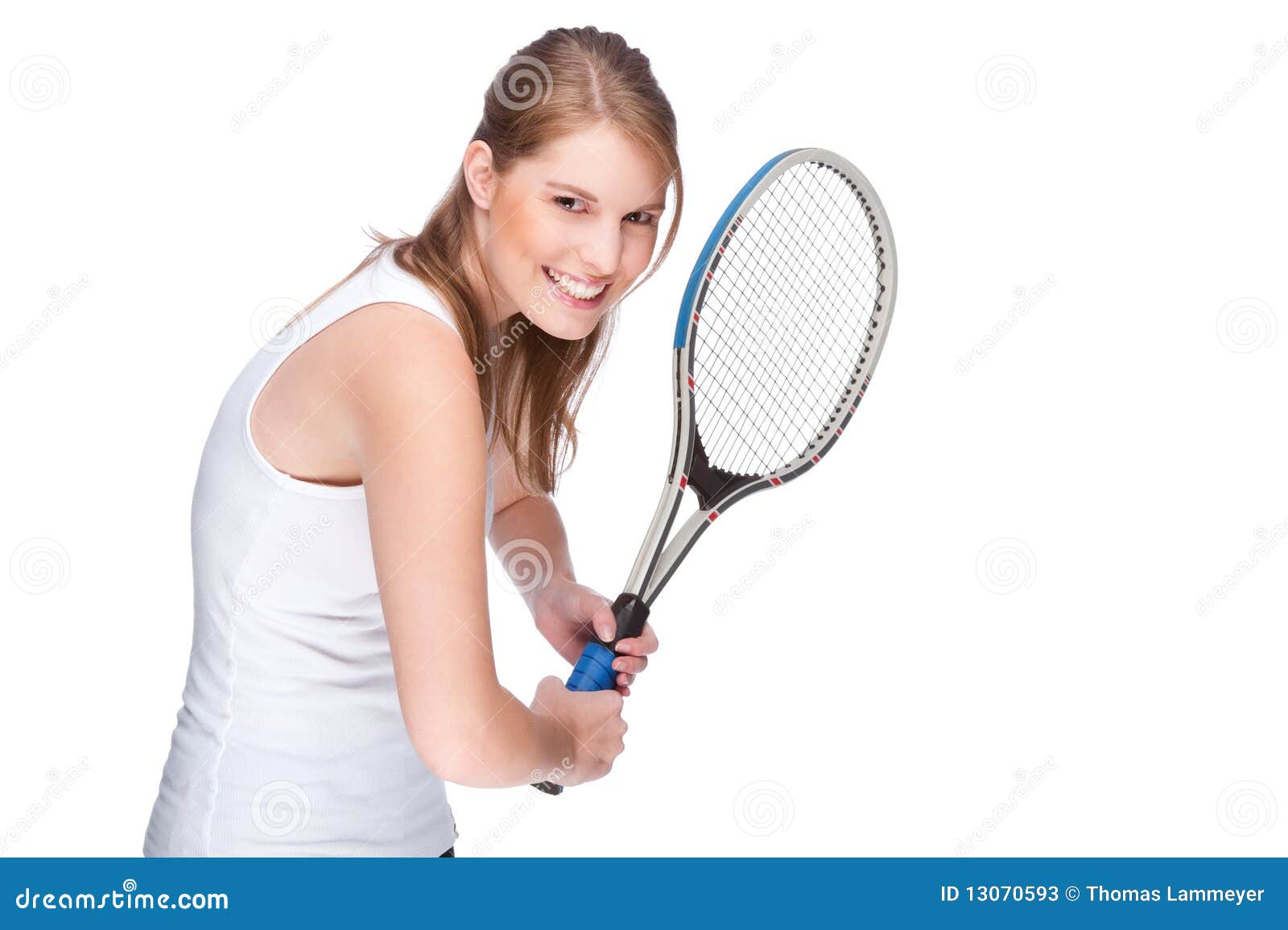 Woman with tennis racket stock image. Image of holding - 13070593