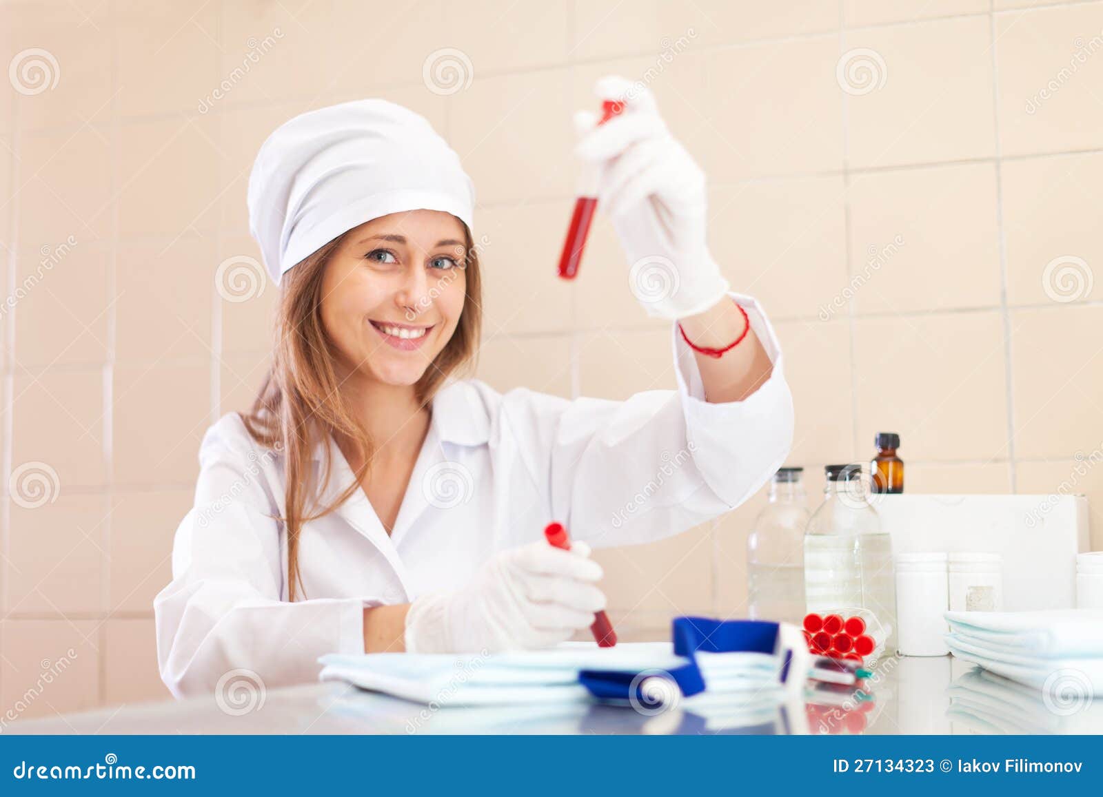 Woman with Test Tube in Laboratory Stock Image - Image of microbiology ...