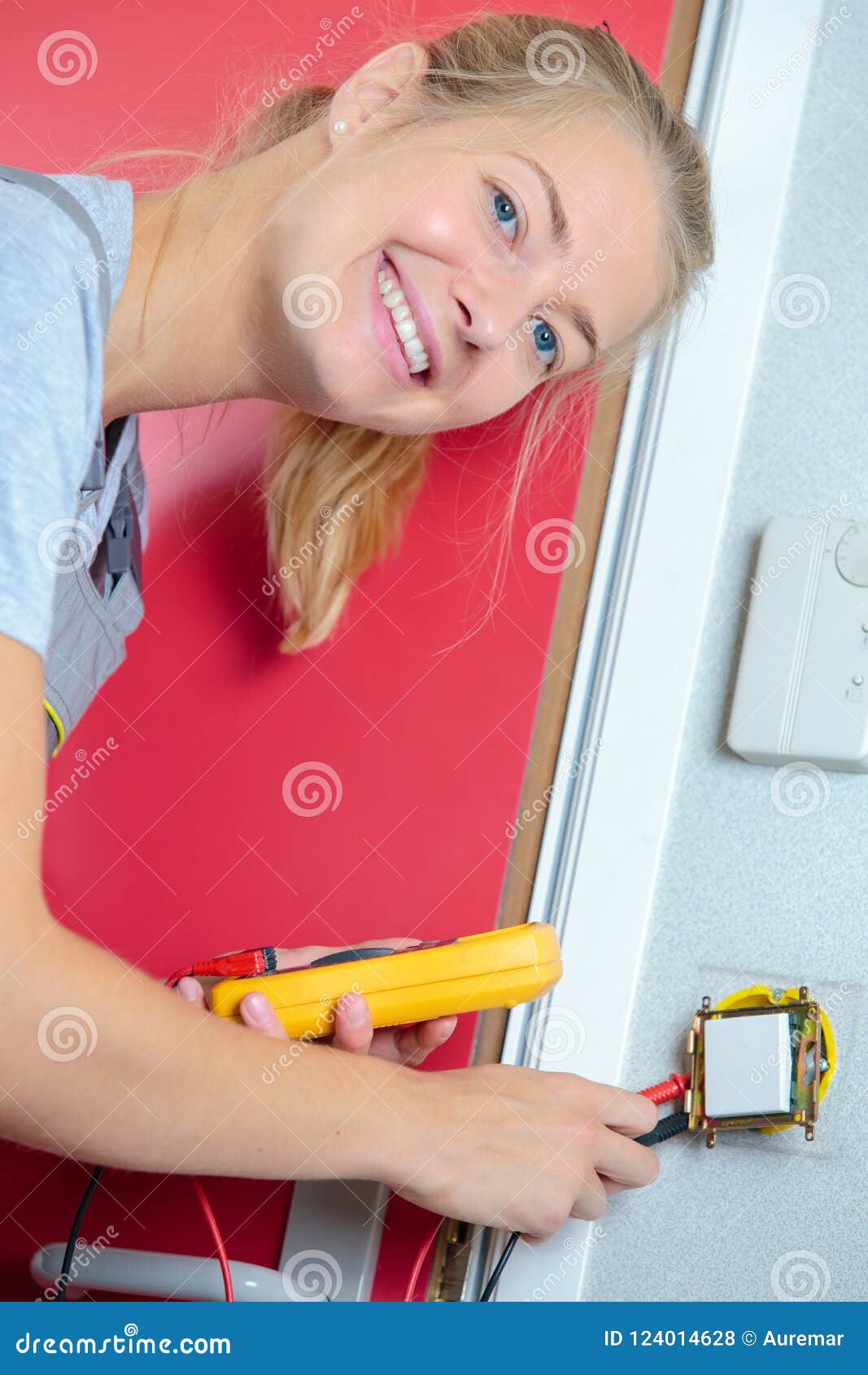 Woman Testing Light Switch with Muti Meter Stock Photo - Image of test ...