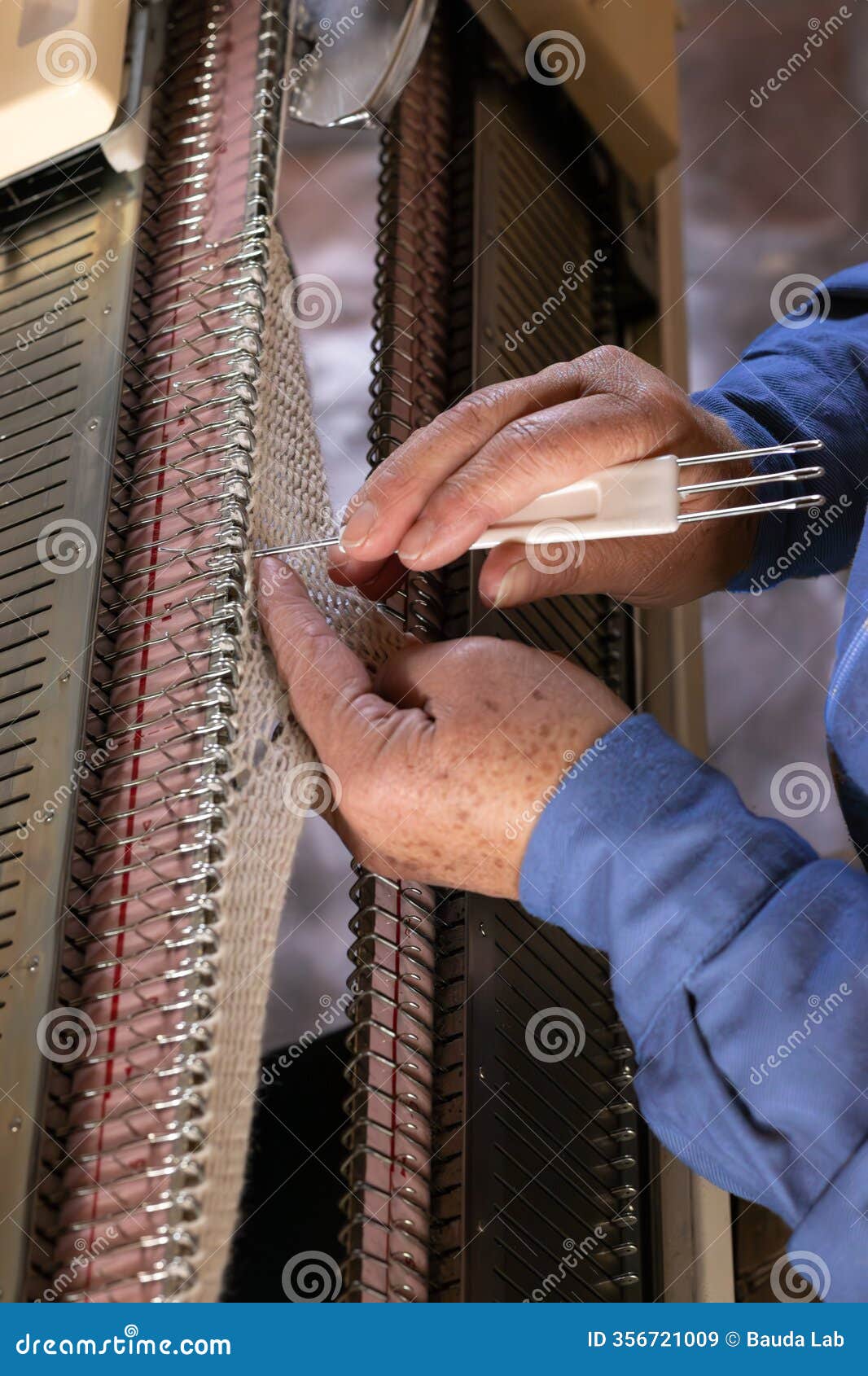 Woman Textile Worker Using Weaving Machine Stock Image - Image of ...