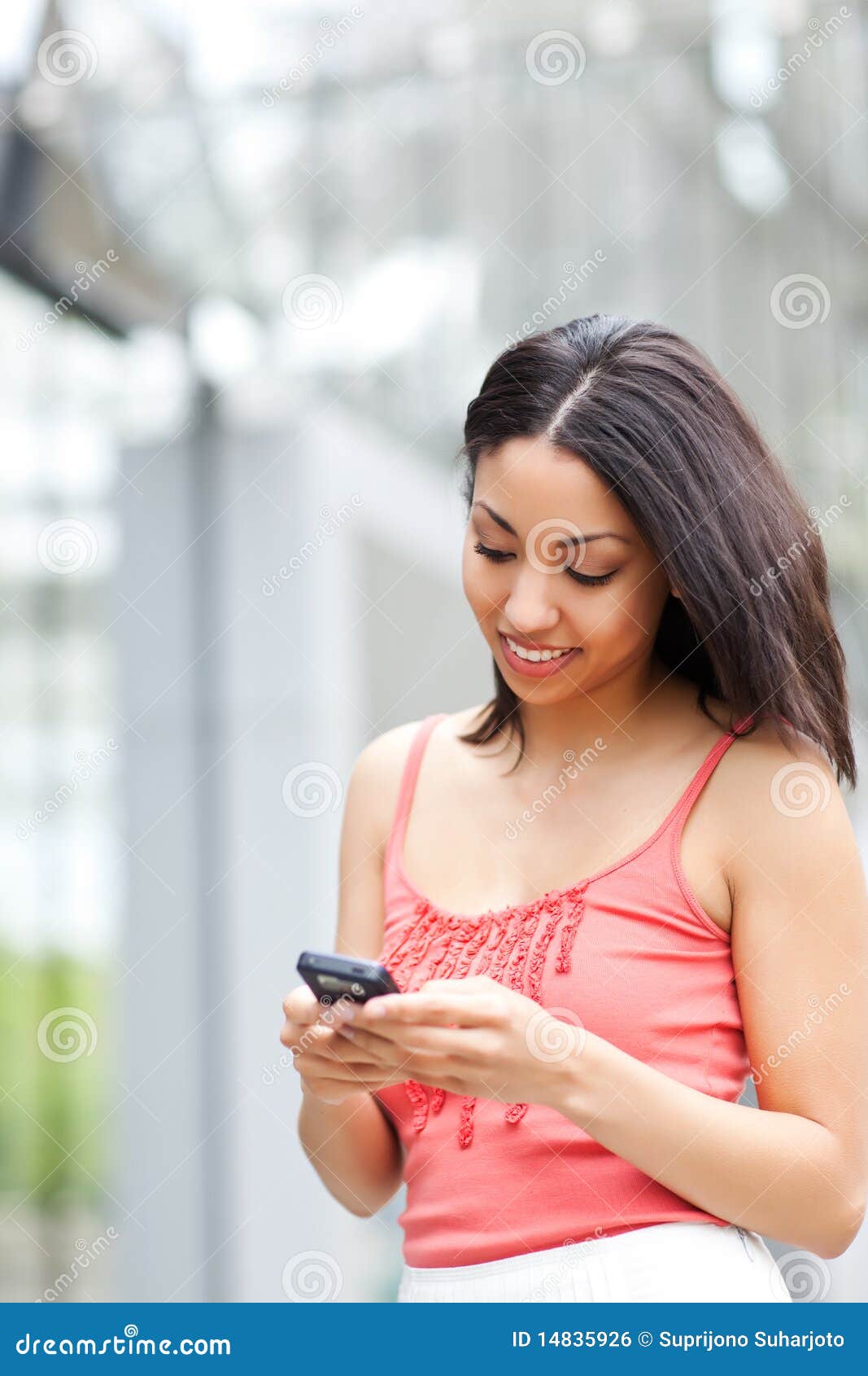 Woman texting stock photo. Image of copyspace, ethnic - 14835926