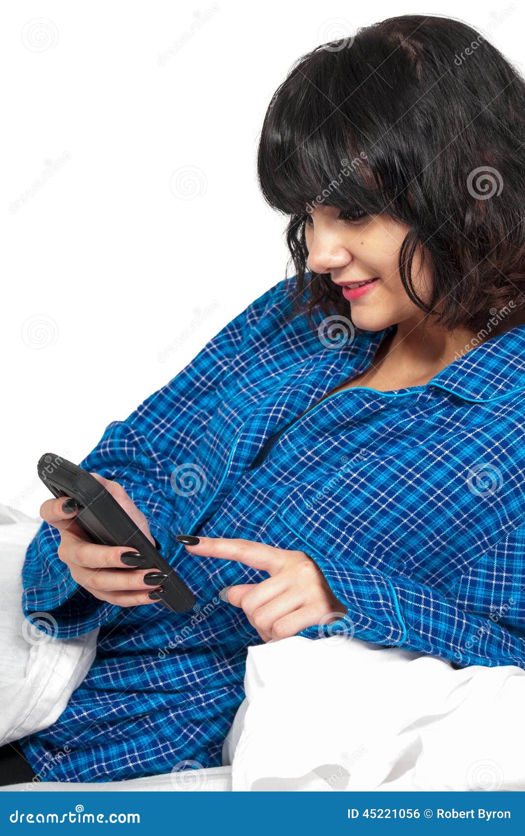 Woman Texting in Bed stock photo. Image of cute, beautiful - 45221056