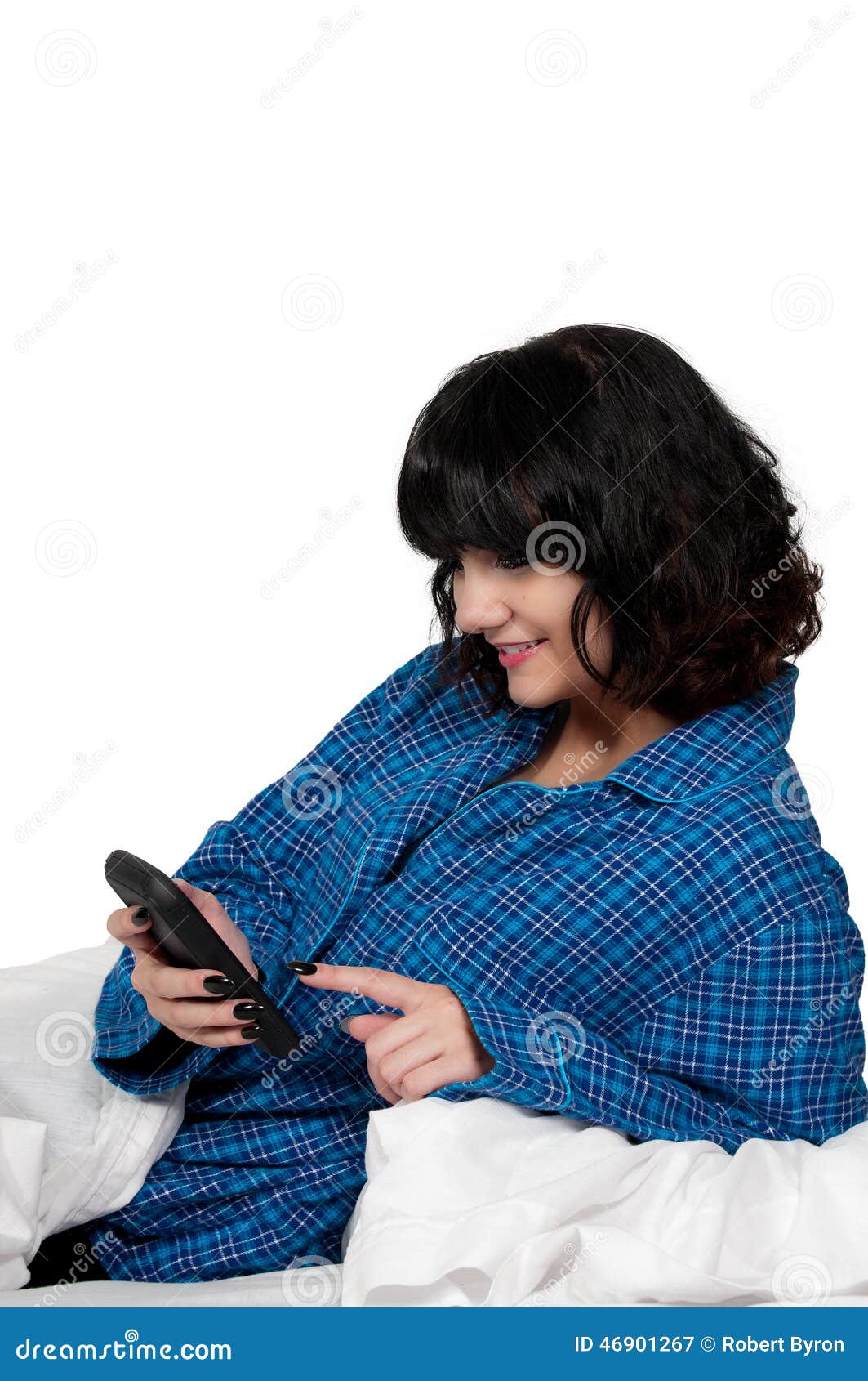 Woman Texting in Bed stock image. Image of conversation - 46901267