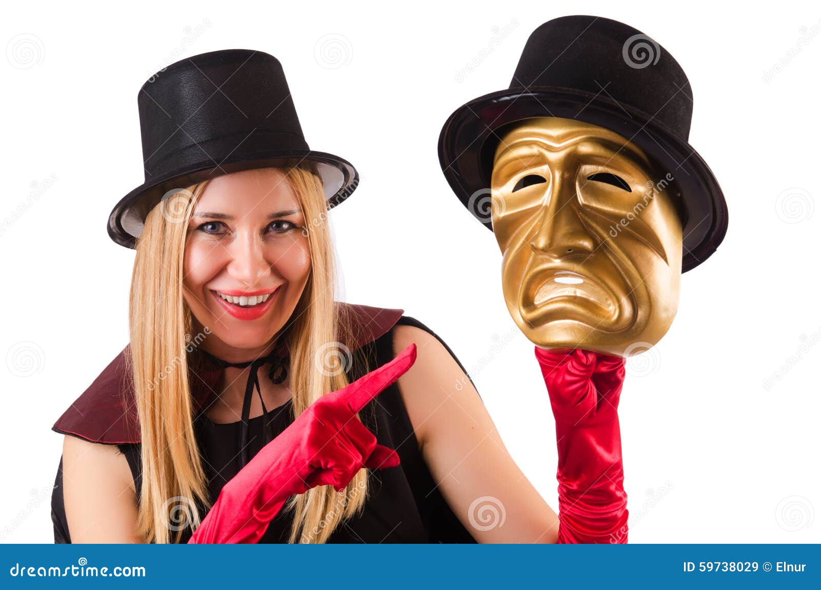 Woman with Theater Masks Isolated on White Stock Image - Image of ...