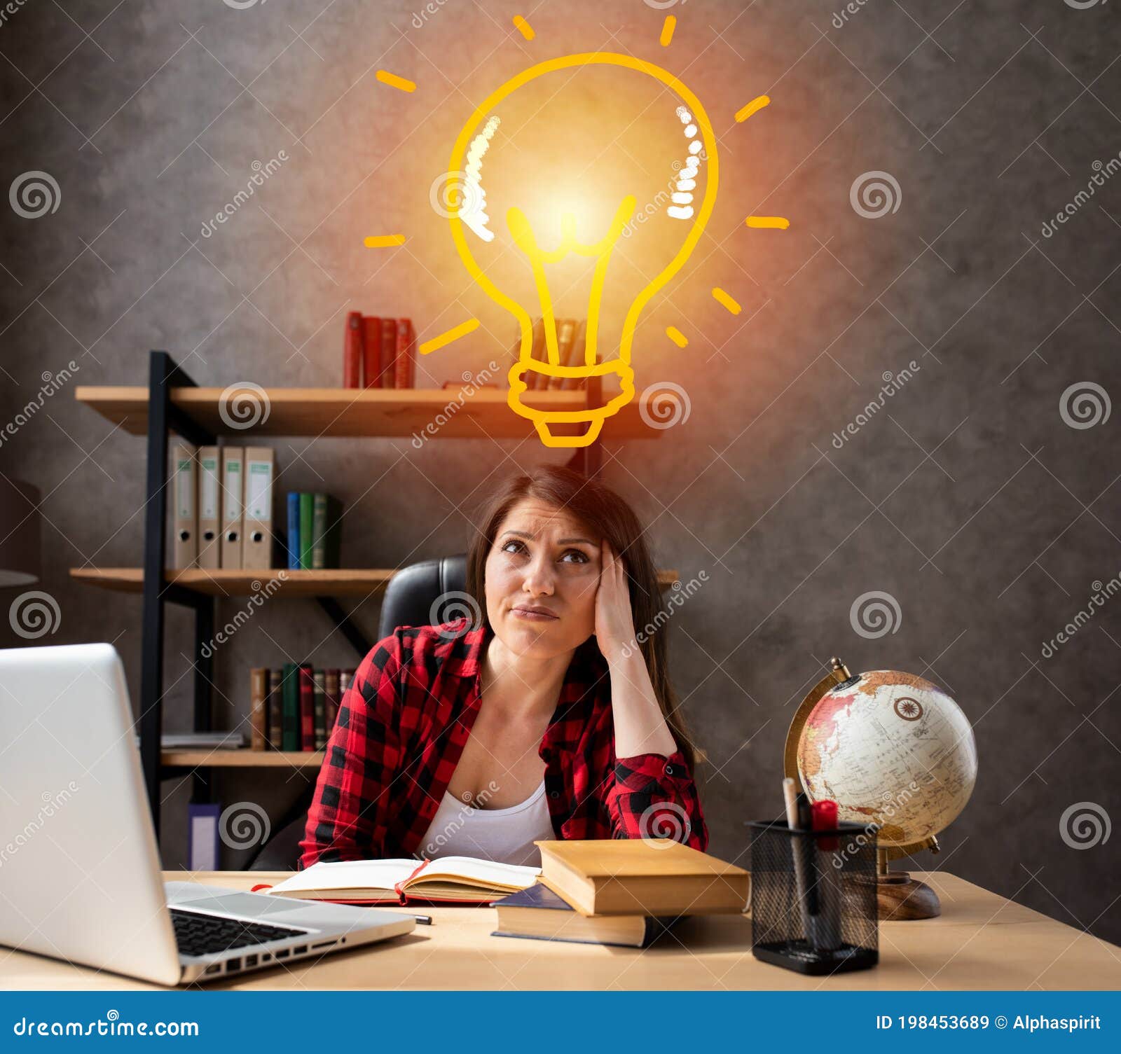 Stressed Woman Think a New Idea To Start a Project Stock Image - Image ...