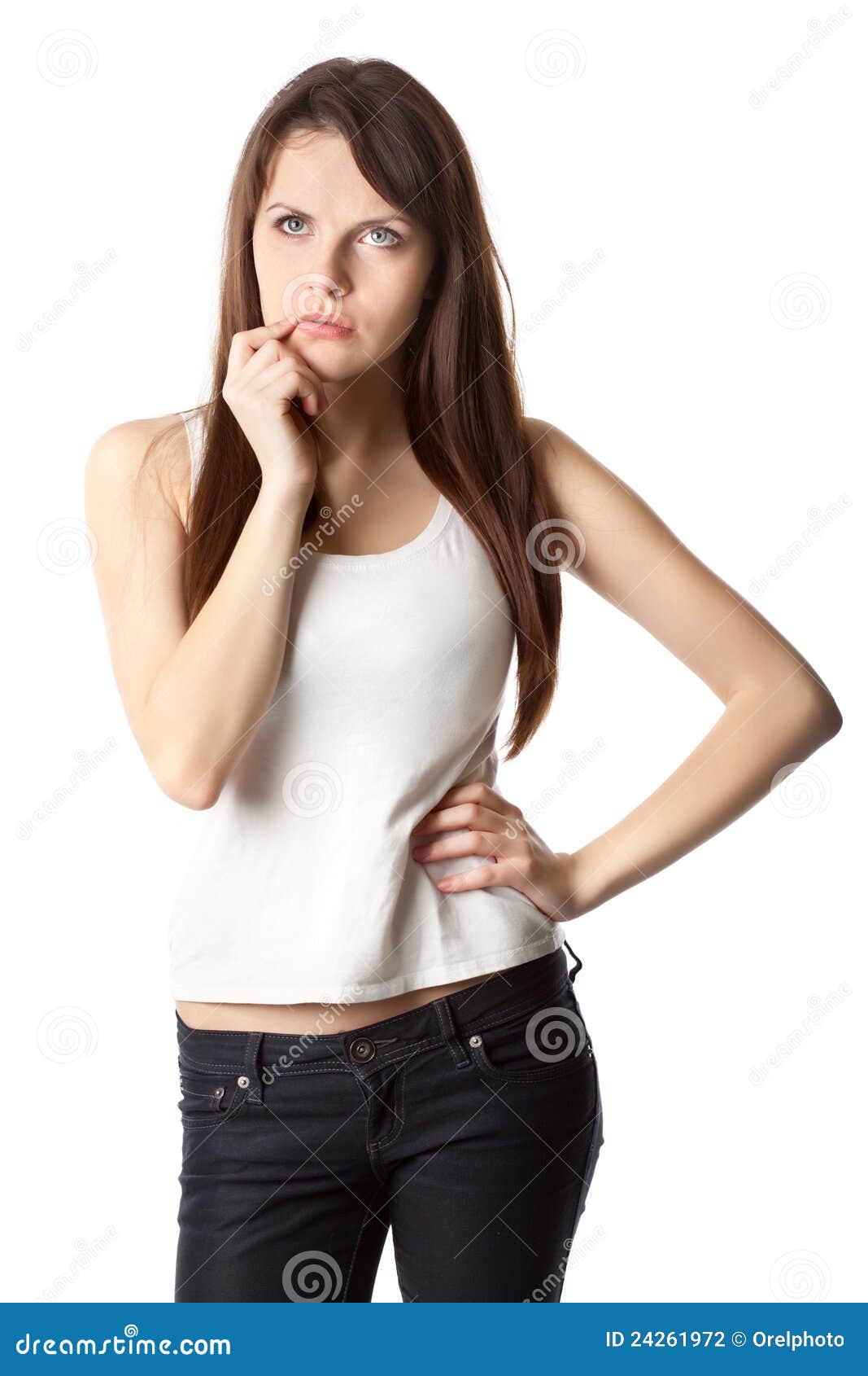 Woman is thinking stock photo. Image of jeans, people - 24261972