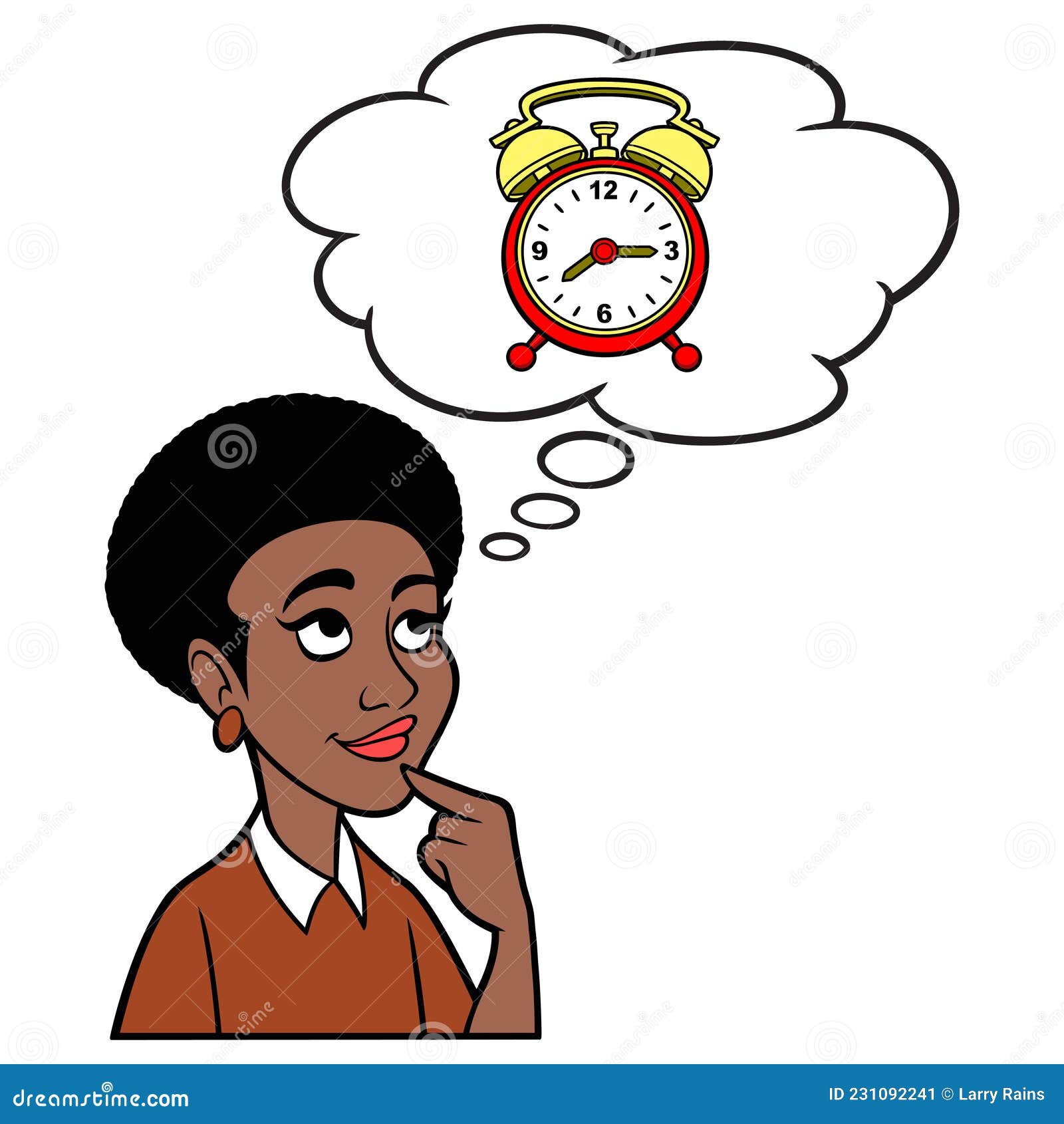 Woman Thinking about an Alarm Clock Stock Vector - Illustration of ...