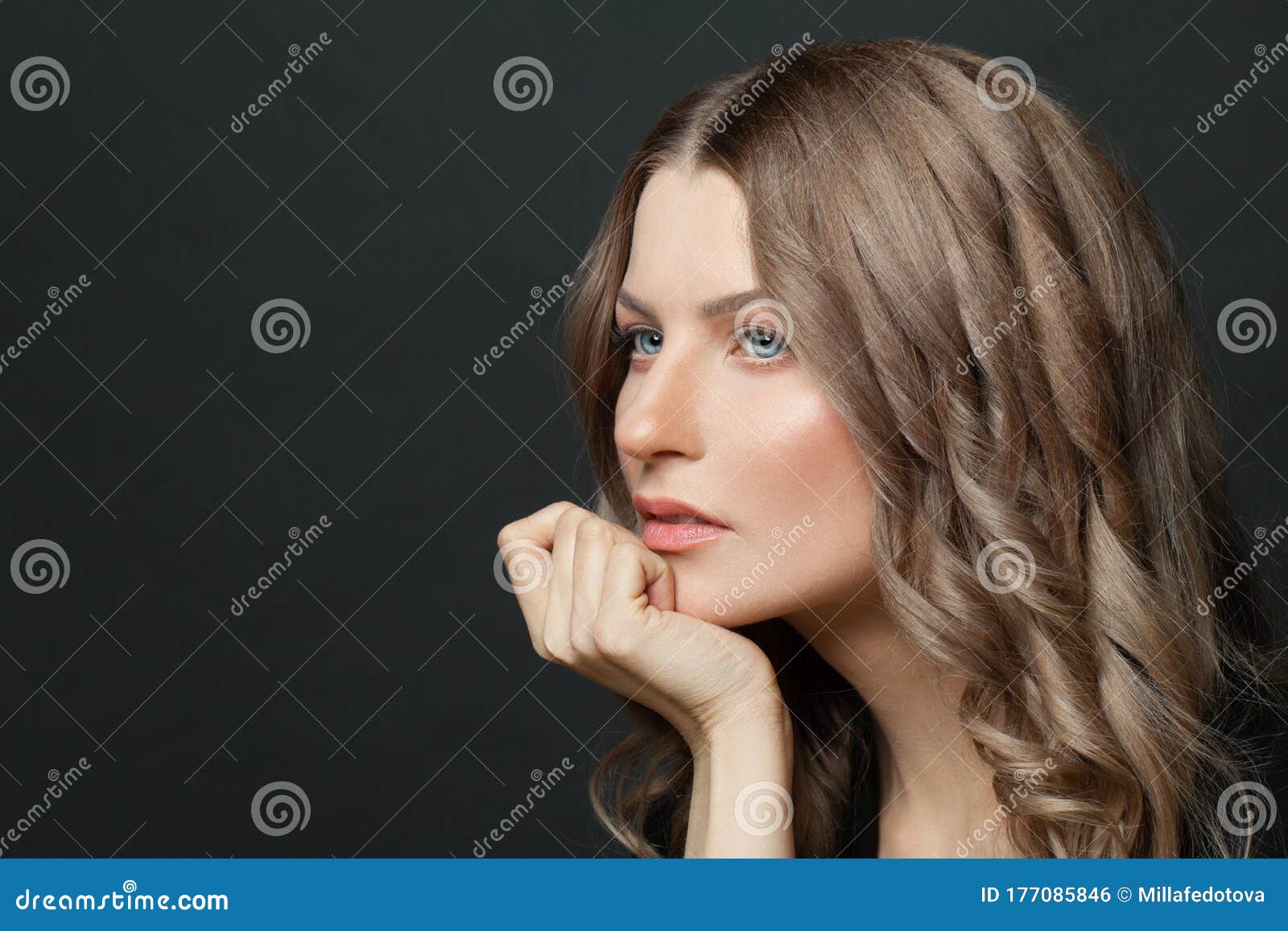 Woman Thinking on Black Background Portrait Stock Photo - Image of ...