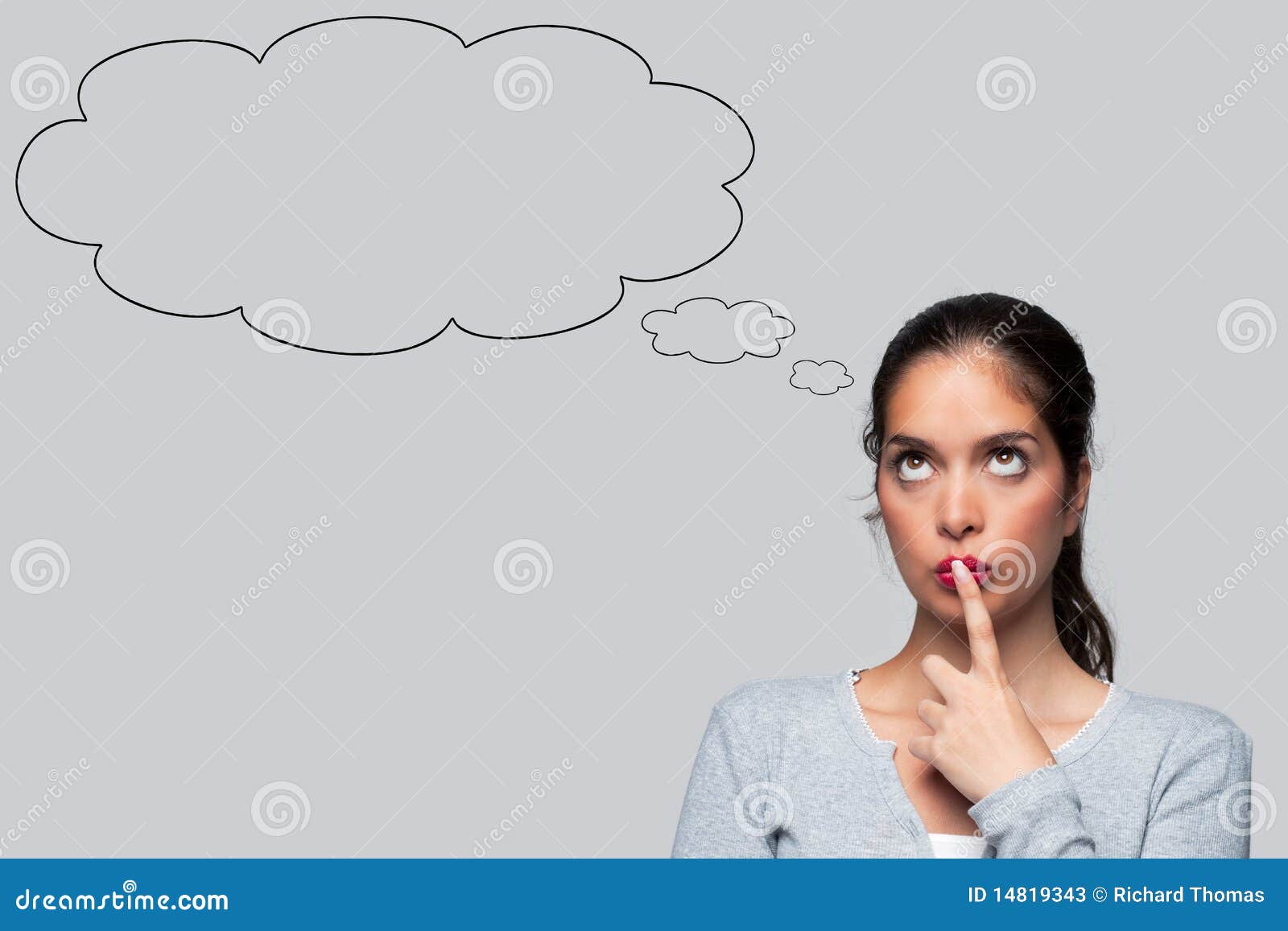 Woman Thinking with Blank Thought Bubbles Stock Image - Image of ...