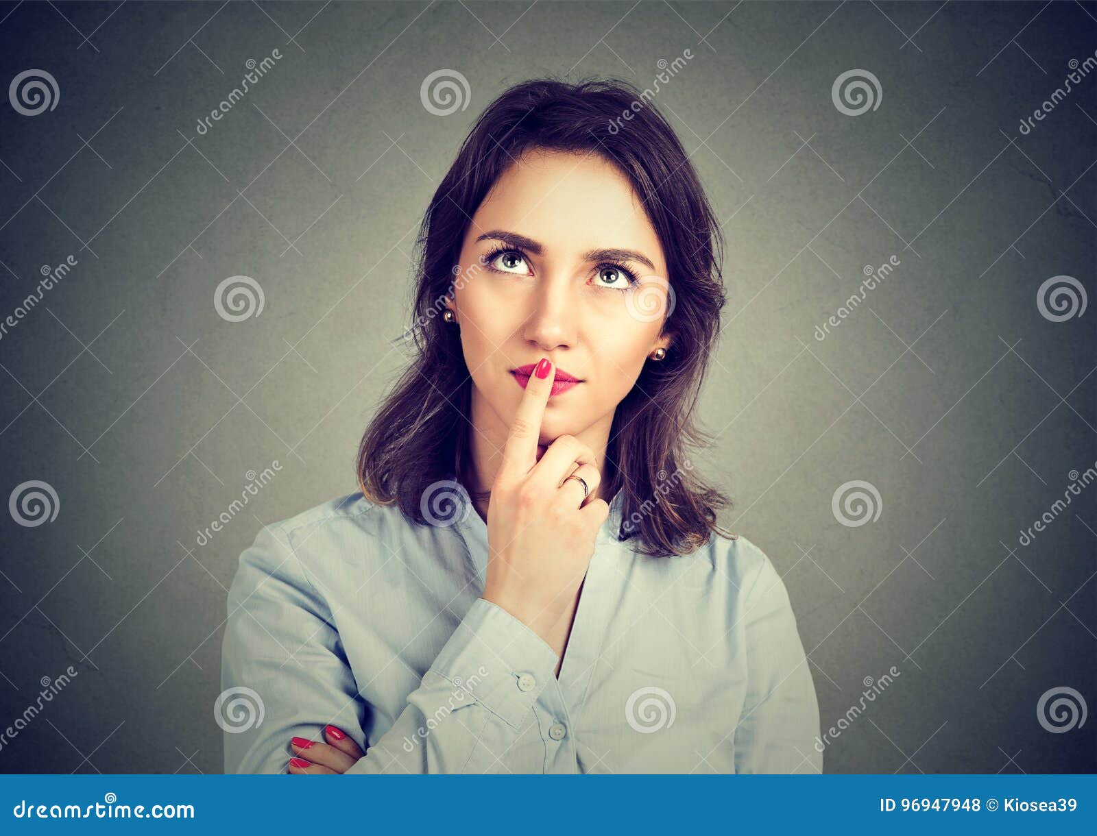 Woman Thinking Contemplating Looking Up Stock Photo - Image of ...