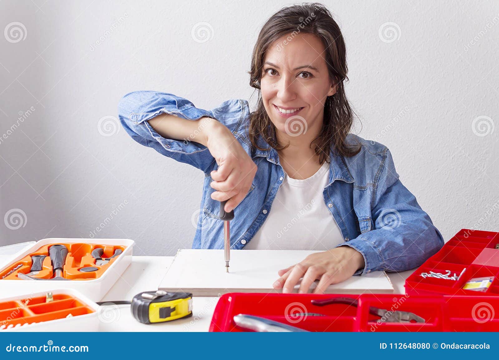 Woman DIY at home stock photo. Image of household, bottle - 112648080