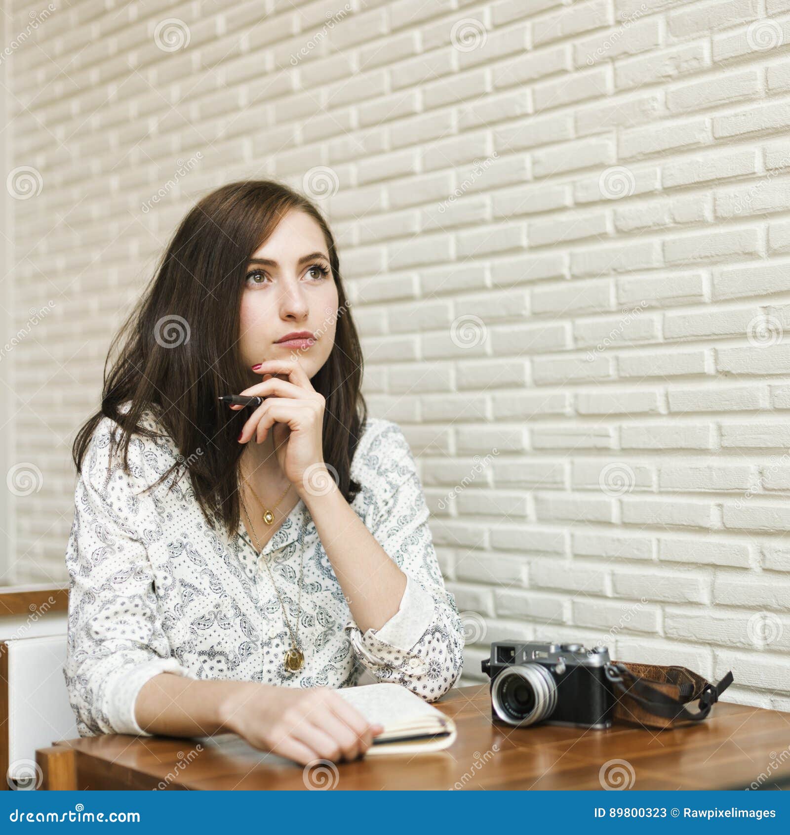 Woman Thinking Dreaming Concentration Project Concept Stock Image ...