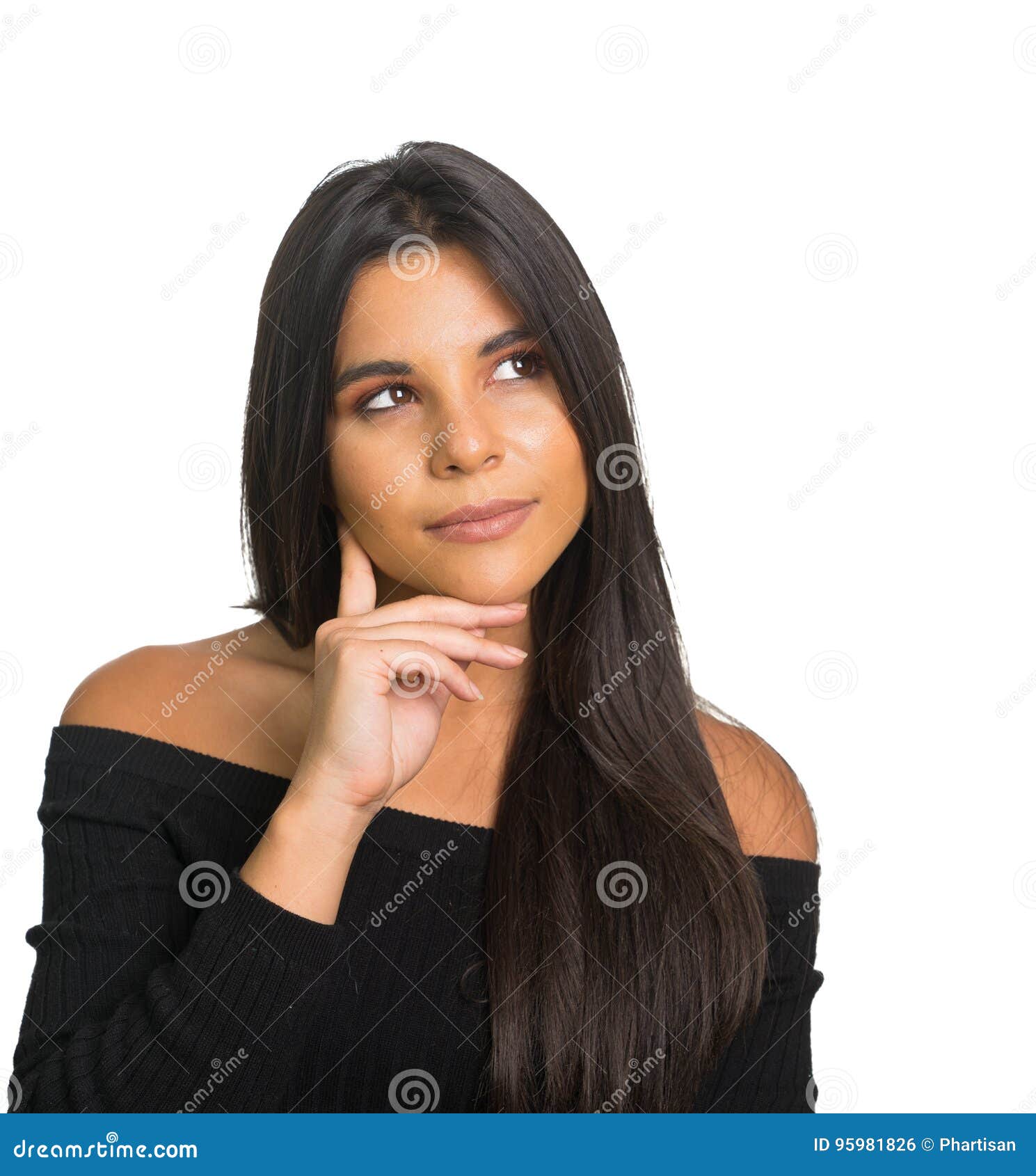 Woman thinking expression stock photo. Image of expression - 95981826