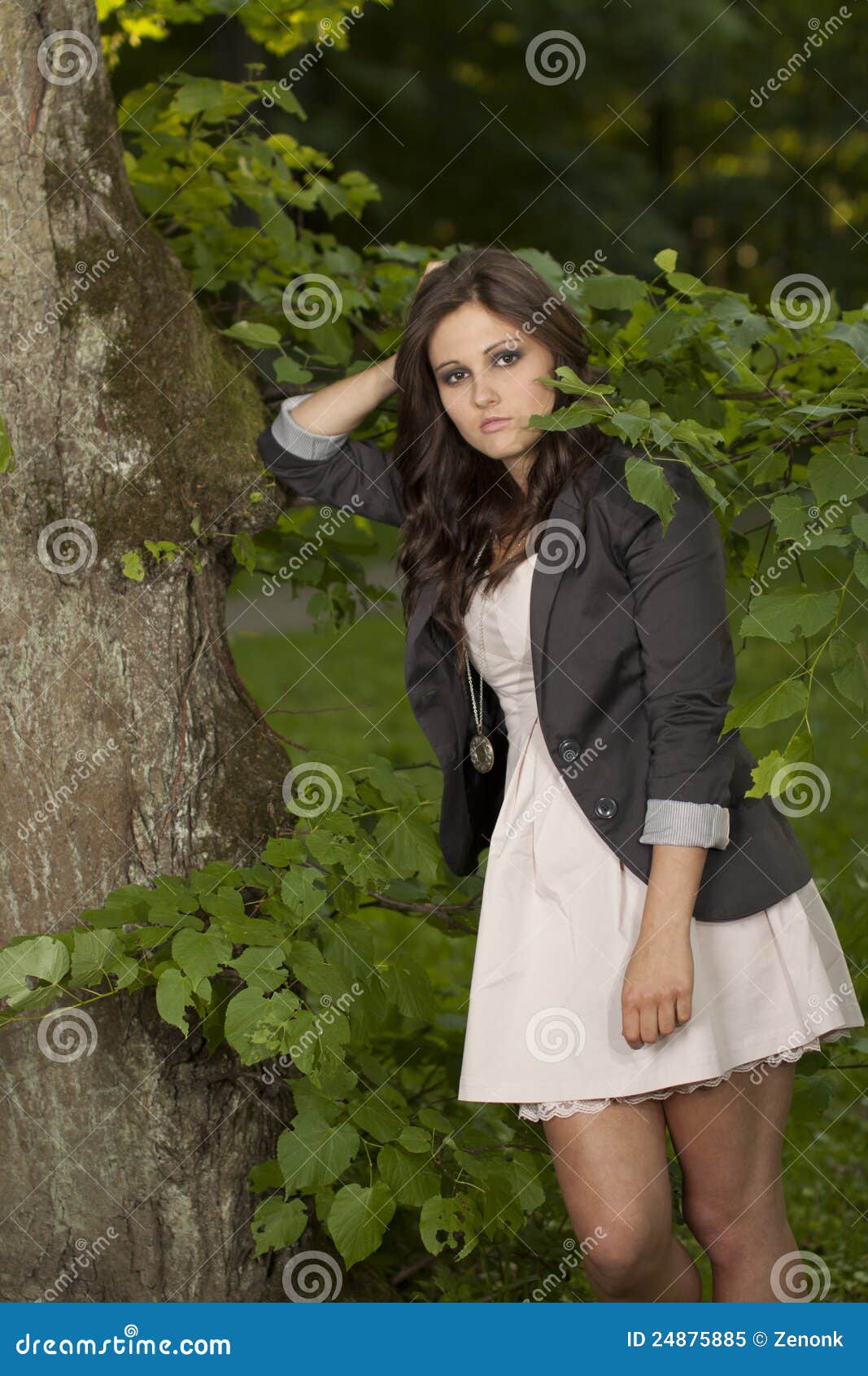 Woman Thinking in the Forrest Stock Image - Image of bright ...