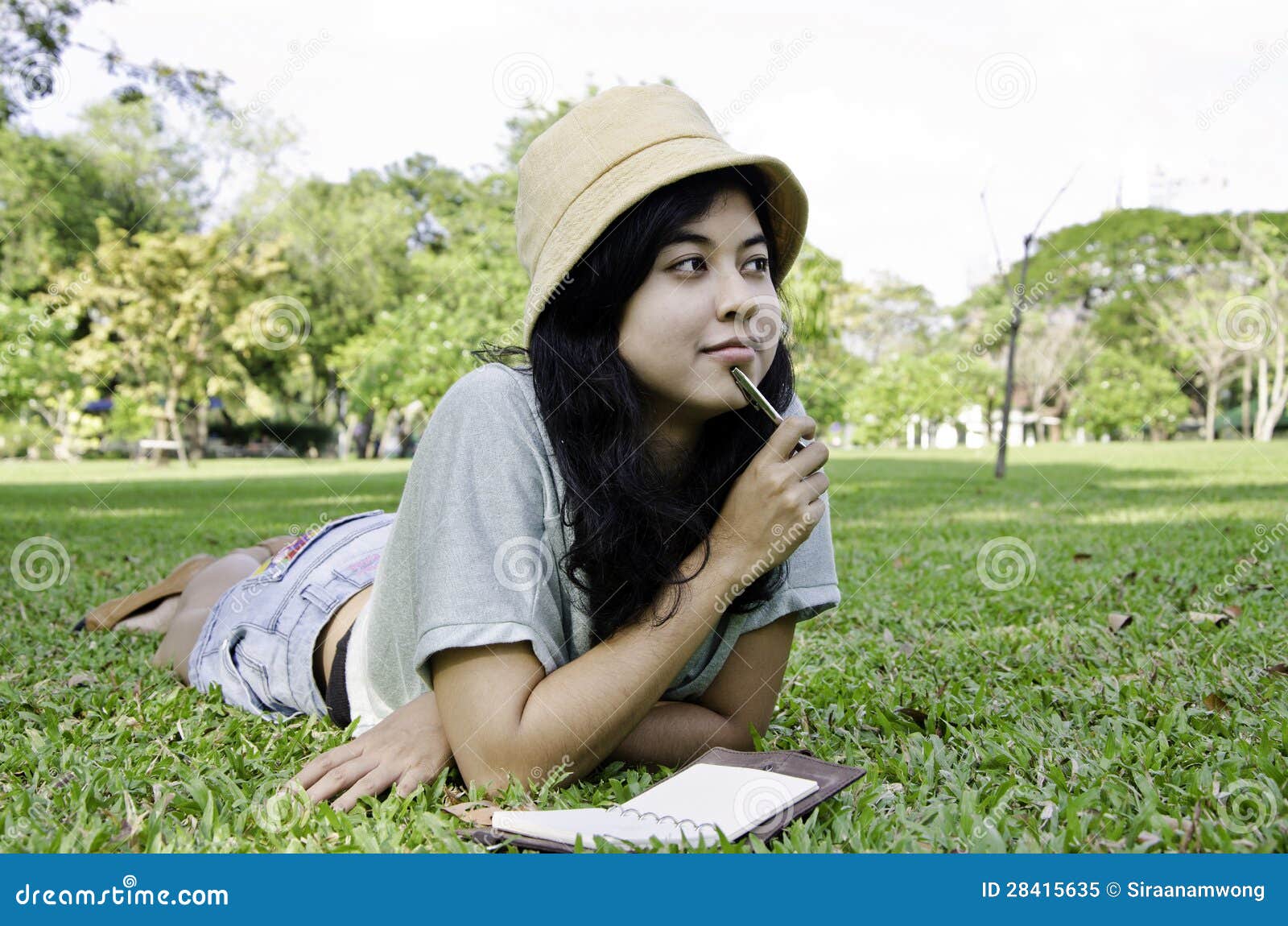 Woman Thinking Hard Studying Outside Stock Image - Image of pretty ...