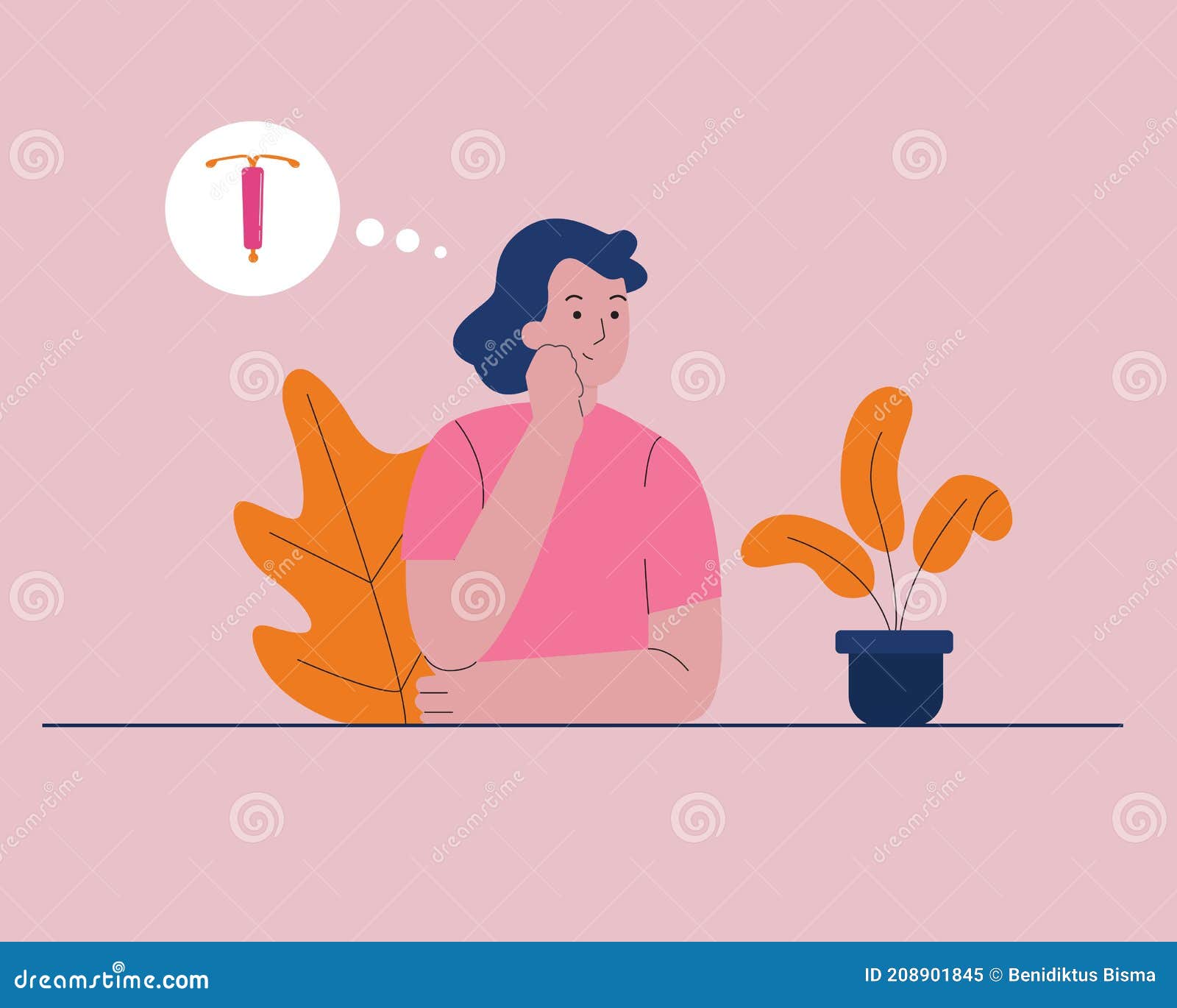 Woman Thinking About IUD Birth Control Cartoon Vector | CartoonDealer ...