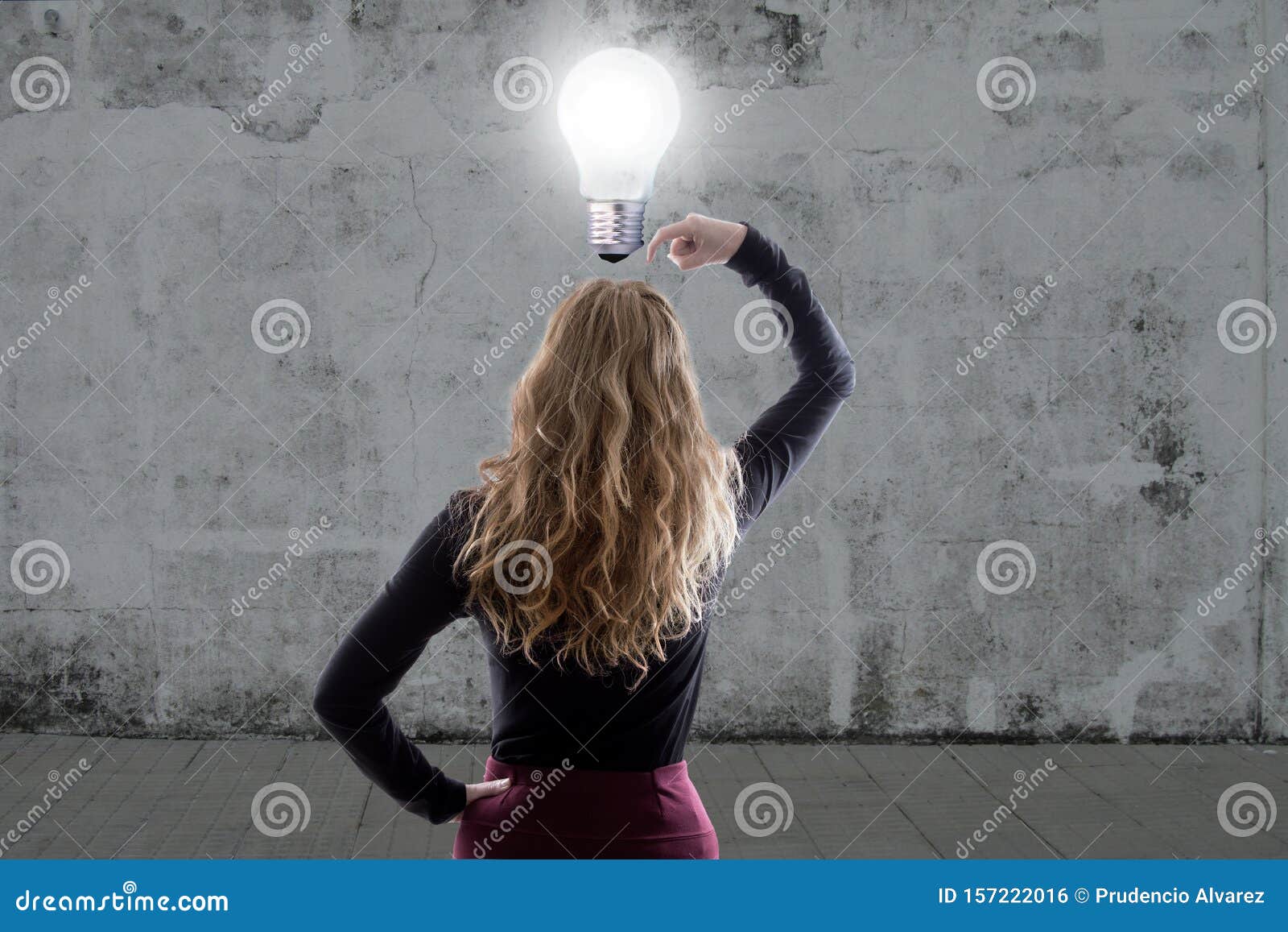 Woman Thinking with the Light Bulb Stock Photo - Image of brain, bright ...