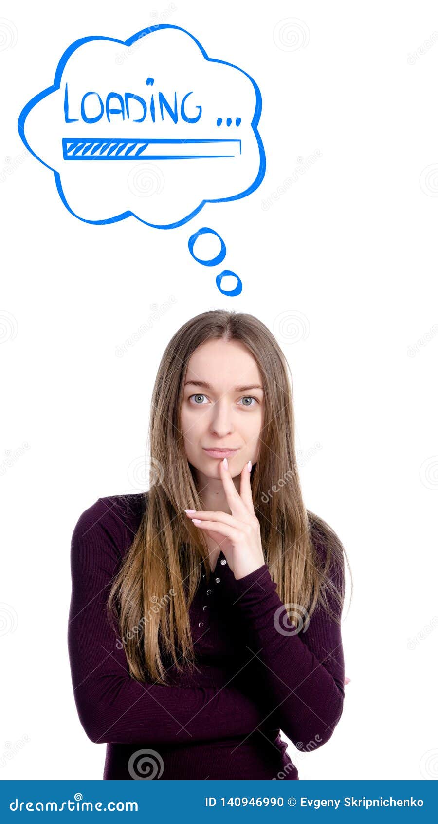 Woman thinking loading stock photo. Image of caucasian - 140946990