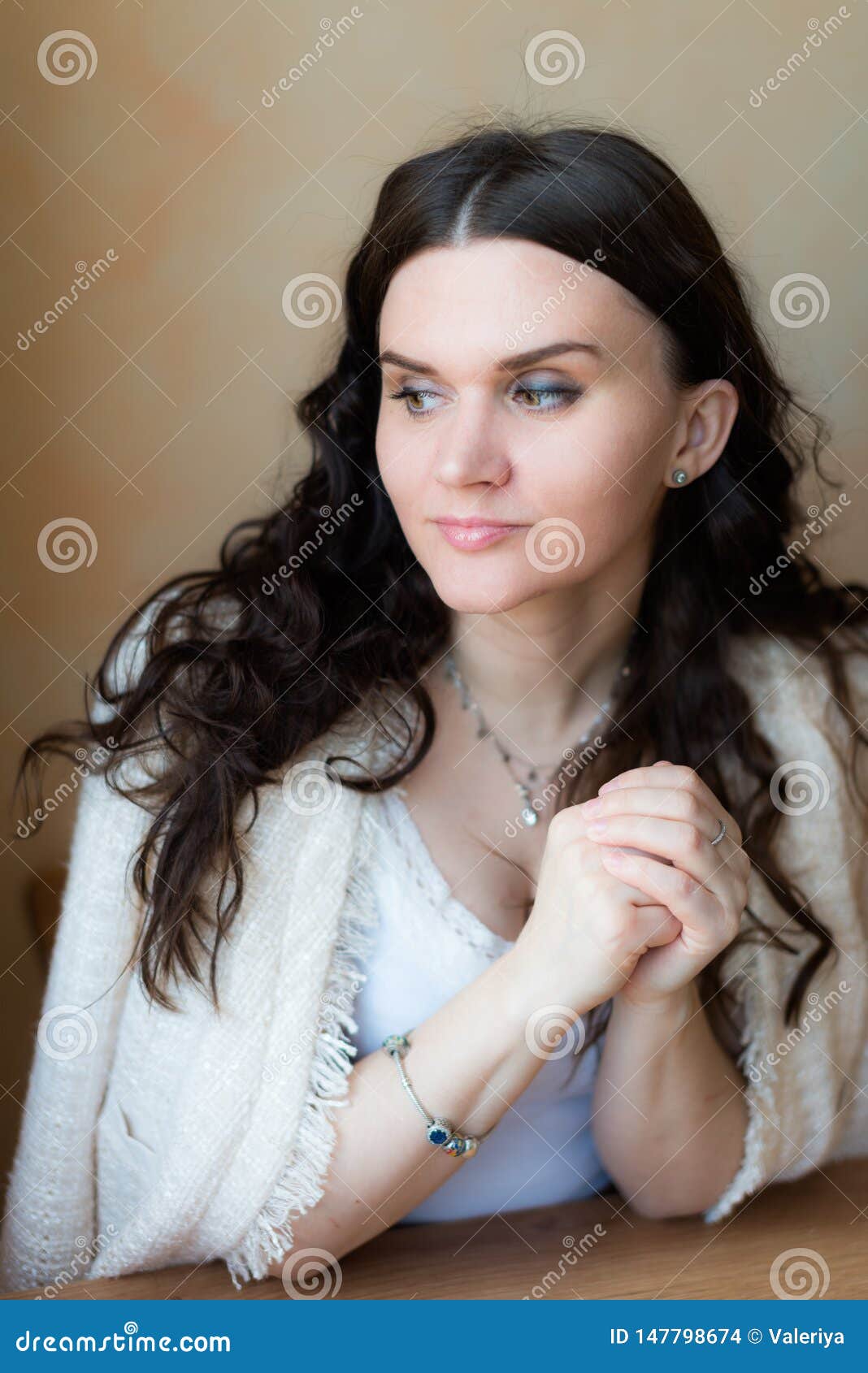 Woman Thinking and Looking Sideways Stock Photo - Image of outdoors ...