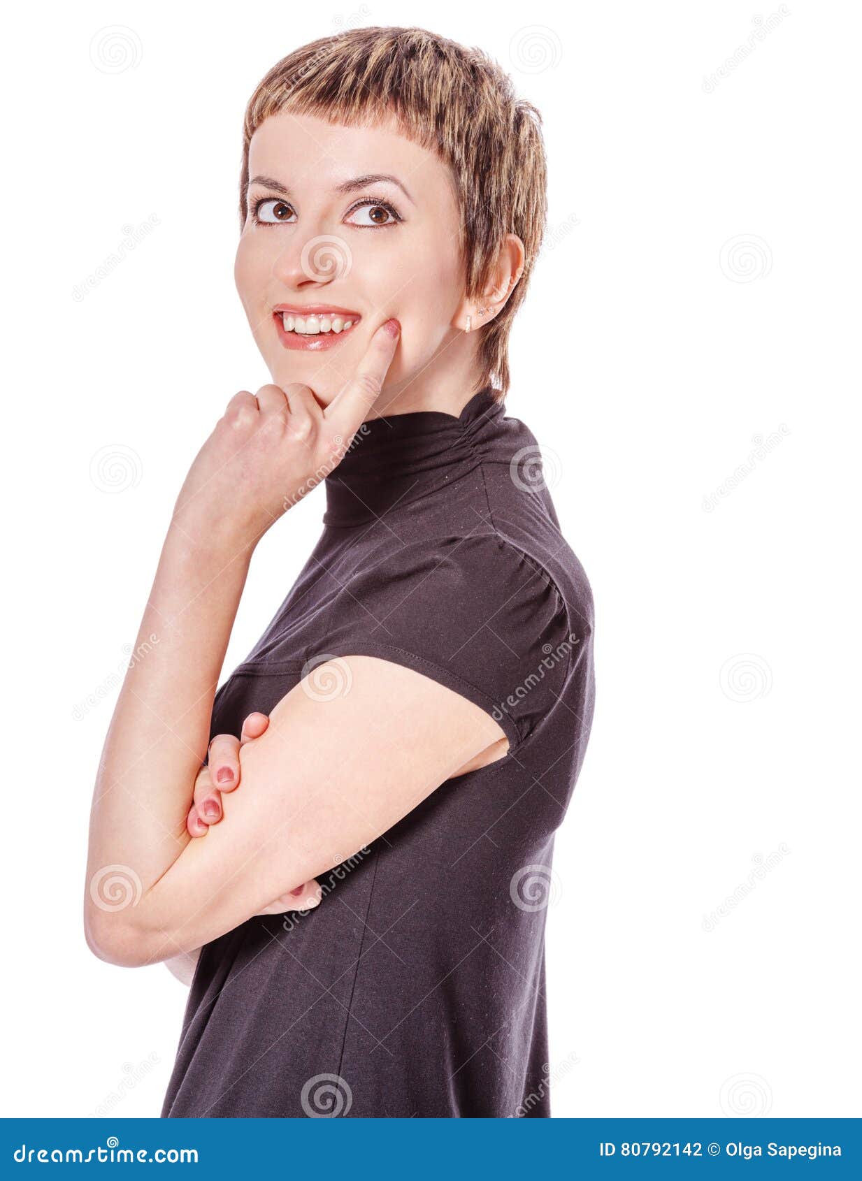 Woman thinking looking up stock photo. Image of happy - 80792142