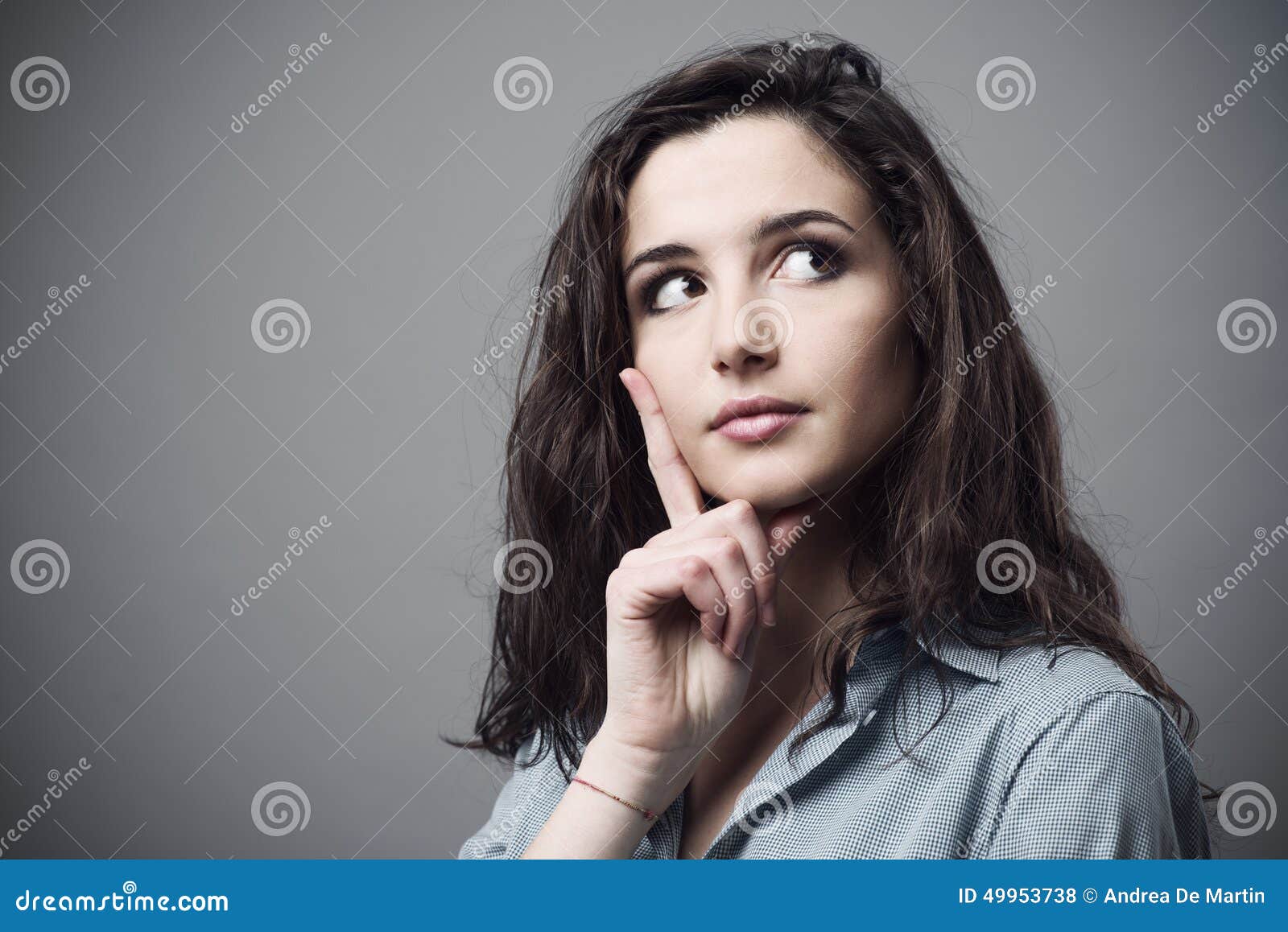Woman Thinking and Making Plans Stock Photo - Image of brunette ...