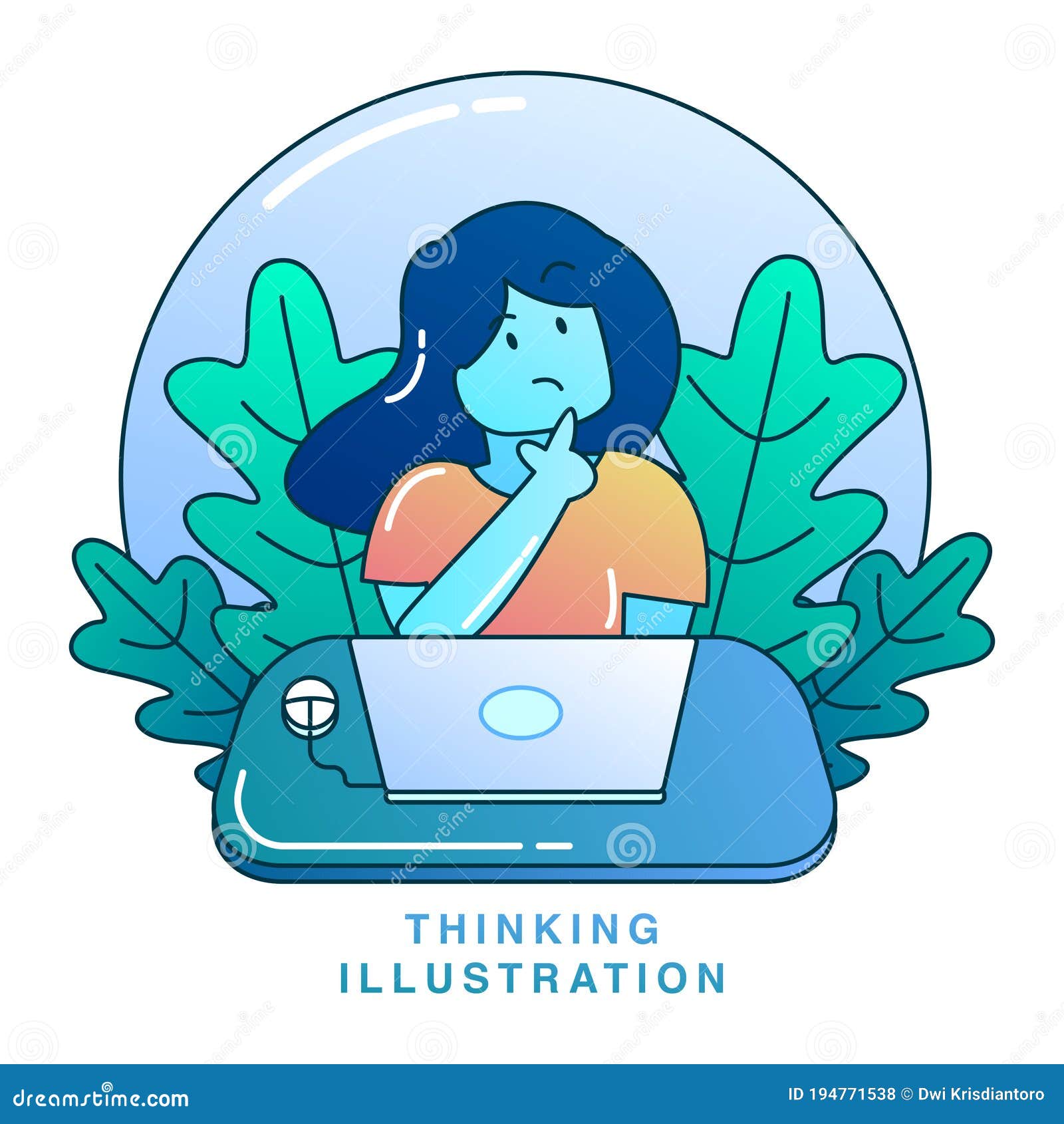Woman Thinking Minimalist Flat Design Illustration Stock Vector ...