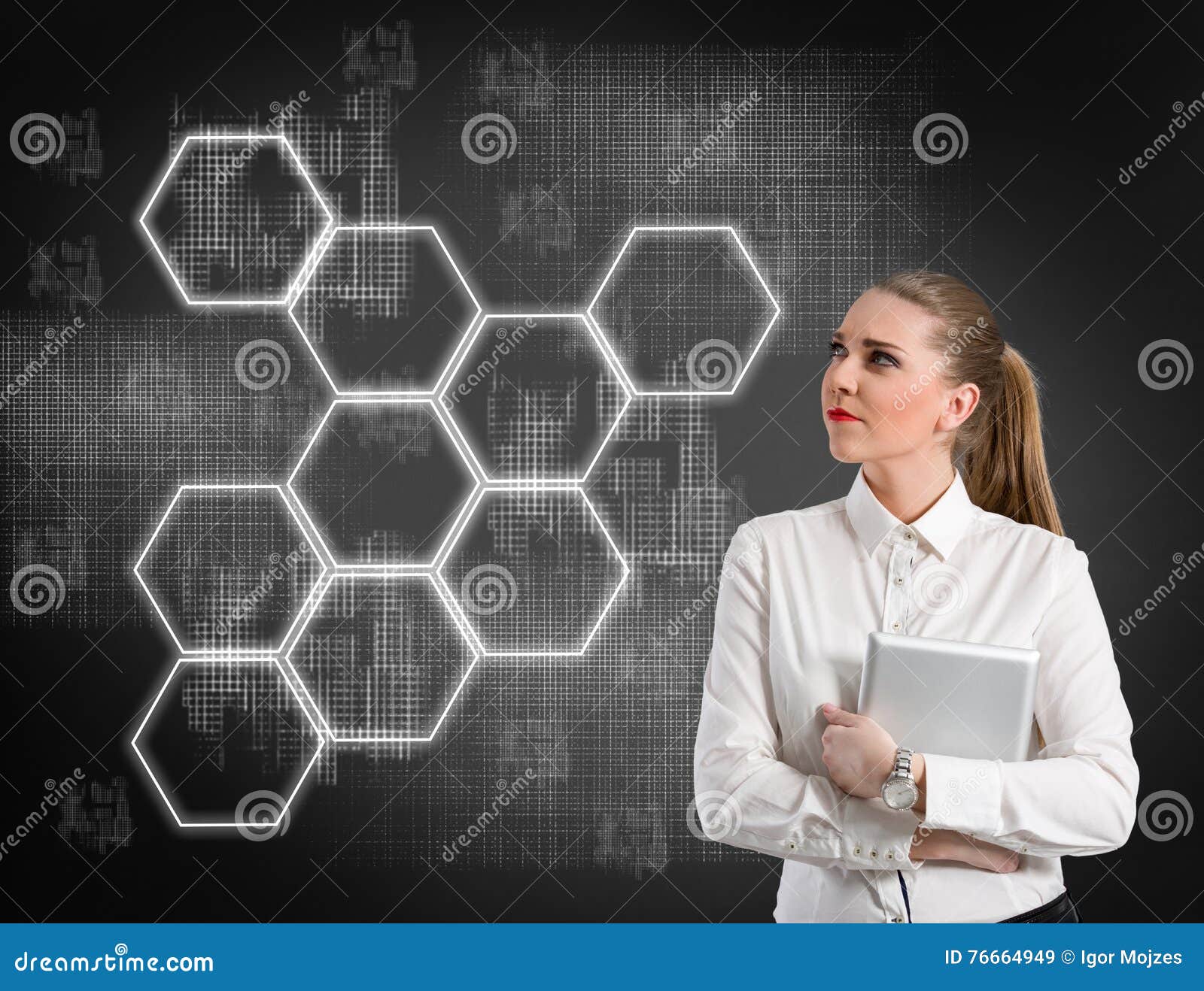 Woman Thinking about Science Stock Image - Image of advanced, icon ...