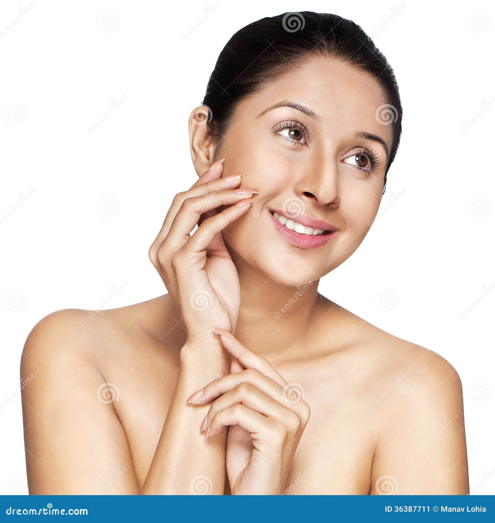 Woman thinking and smiling stock image. Image of background - 36387711