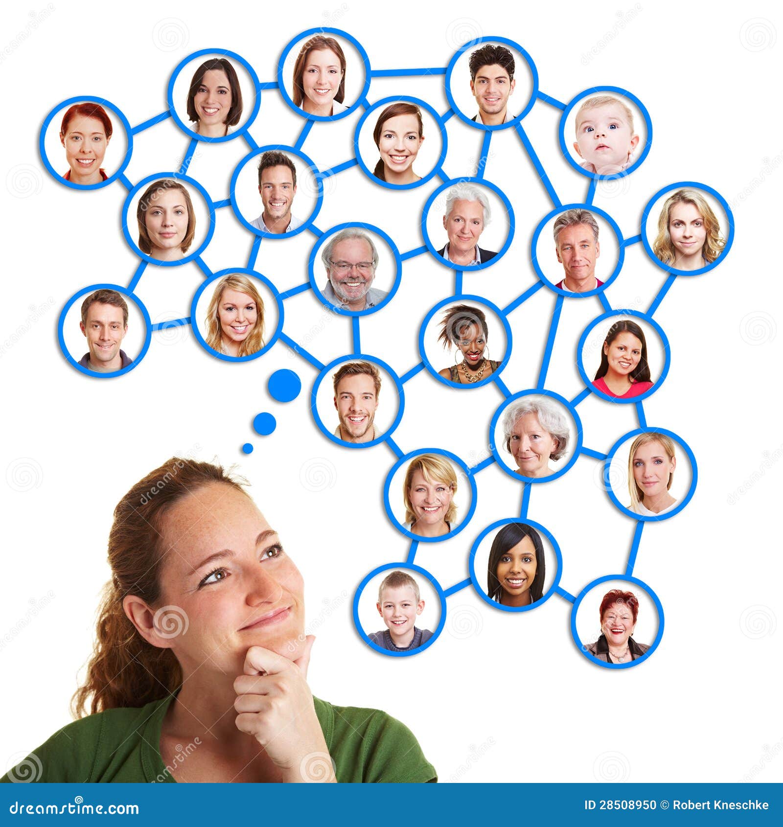Woman Thinking of Social Network Stock Photo - Image of connection ...