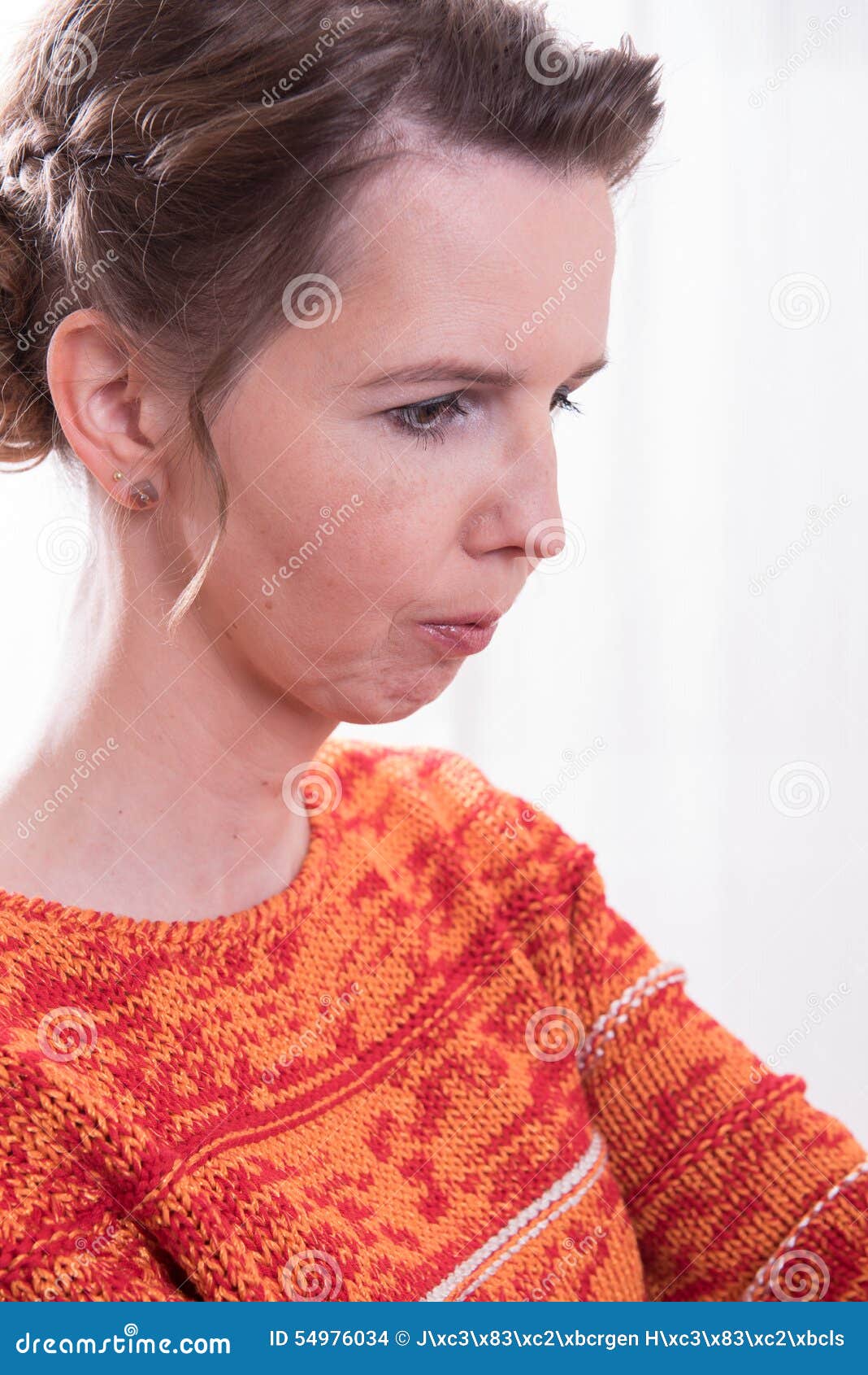 Woman Thinking about Something and Looking Down Stock Photo - Image of ...