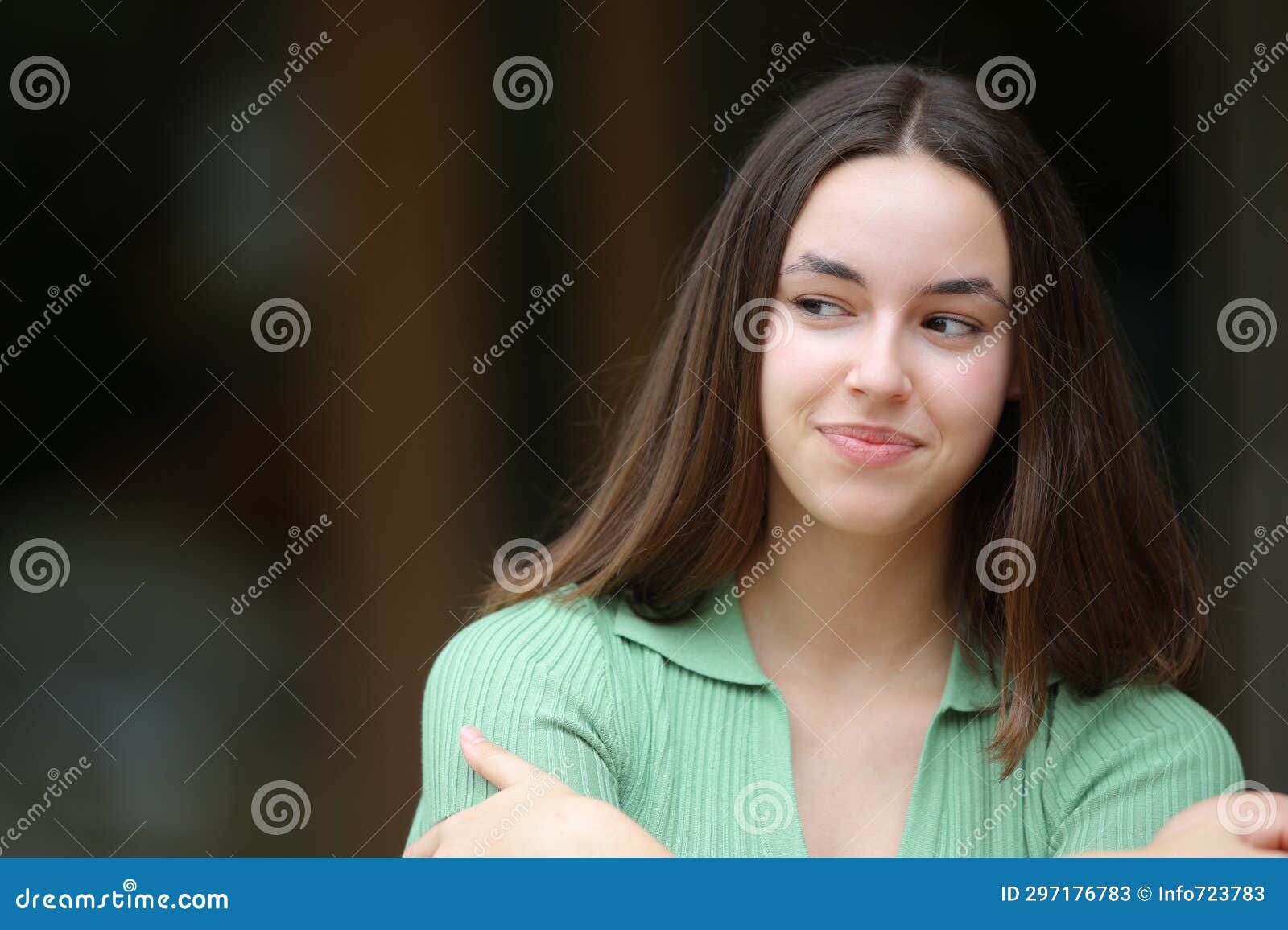 Woman Thinking in the Street Looking at Side Stock Image - Image of ...