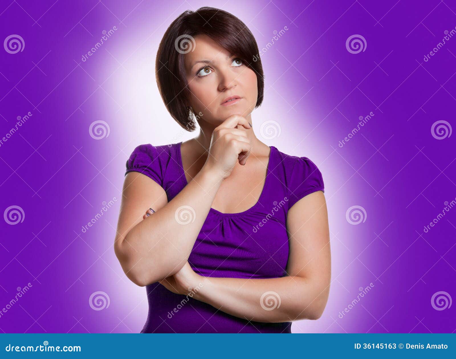 Woman is thinking stock image. Image of purple, smile - 36145163
